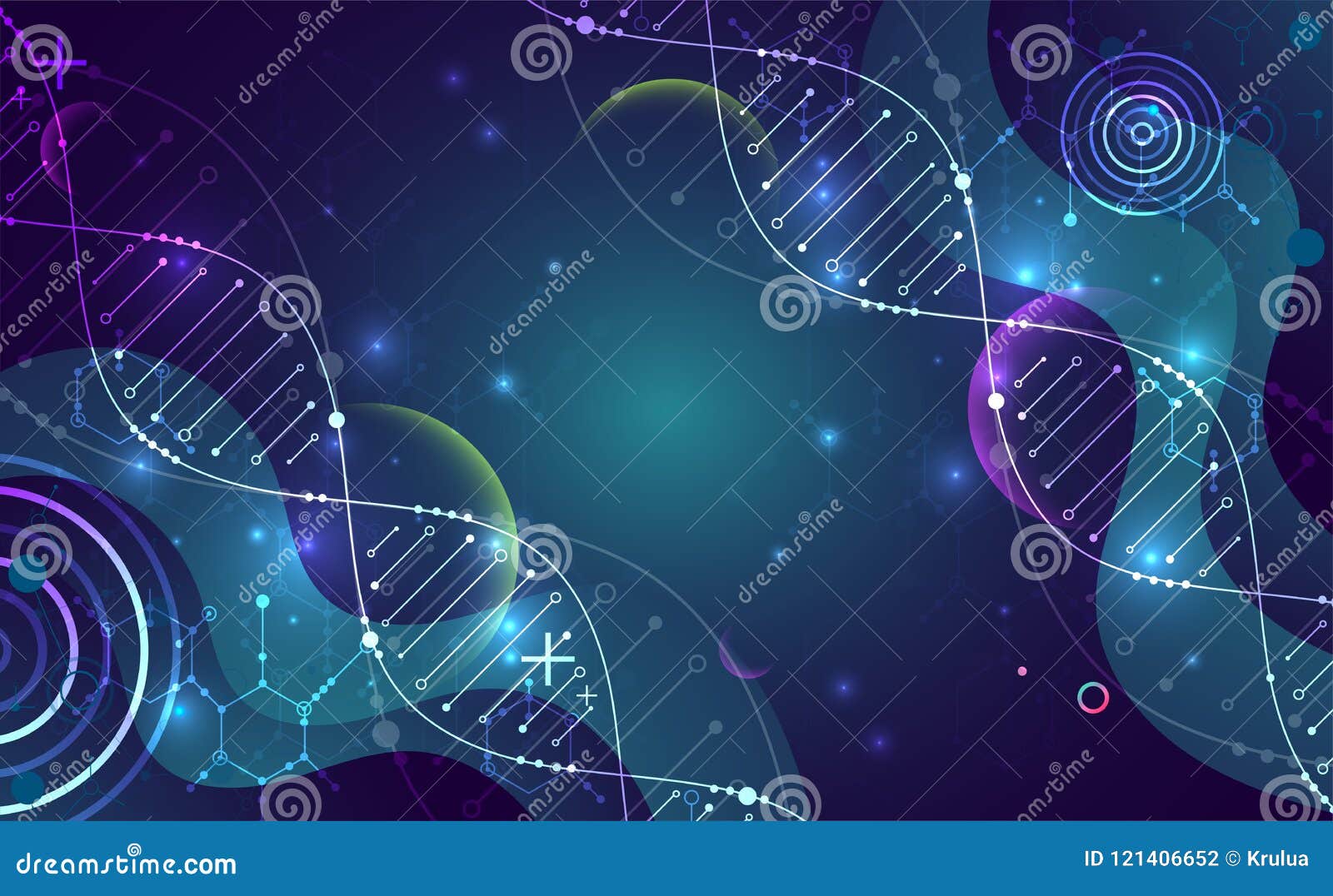 Science Template, Wallpaper Or Banner With A DNA Molecules. Cartoon ...