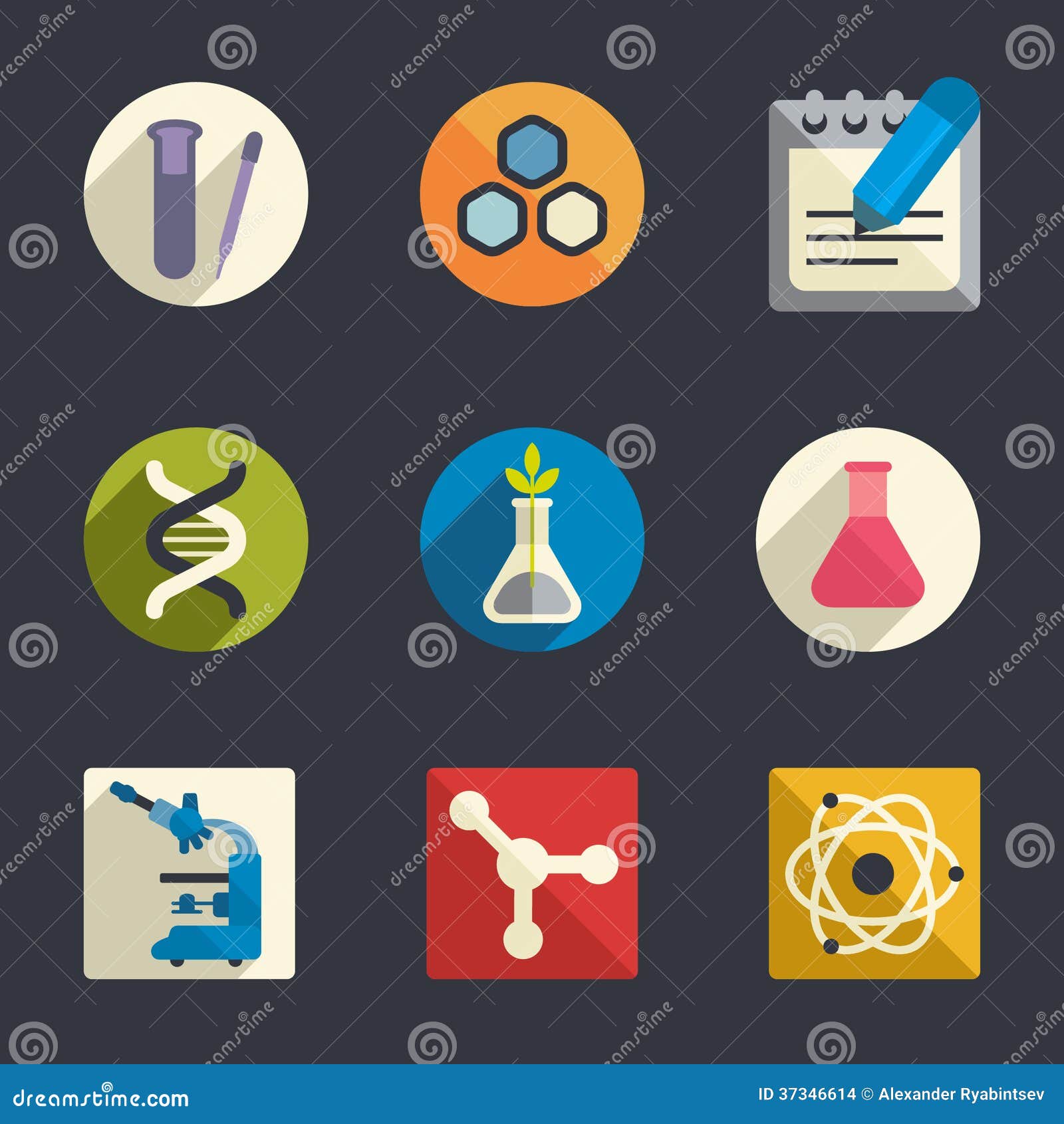 Science theme flat icons stock vector. Illustration of minimalism ...