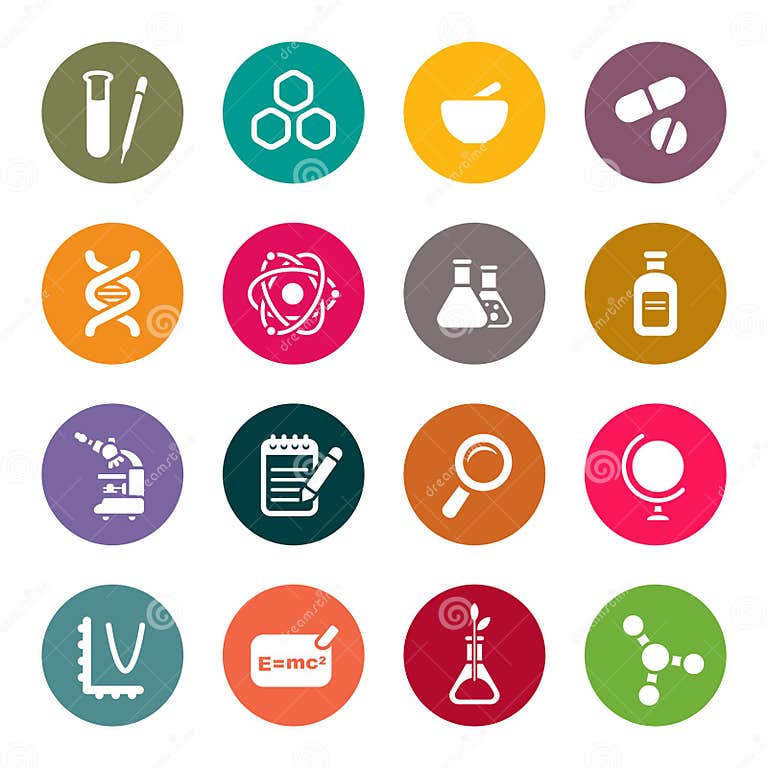 Science theme icon set stock vector. Illustration of particle - 33801107