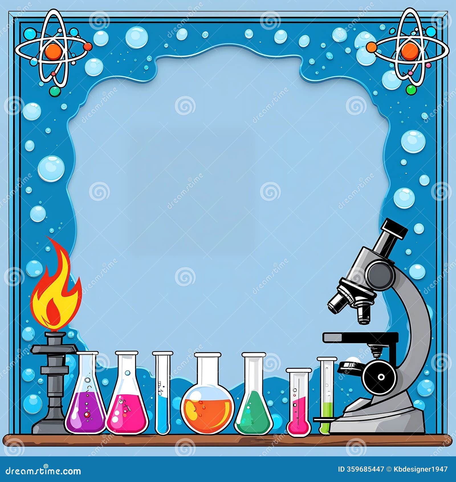 Science Themed Border Design With Light Blue Frame And Water Droplet ...