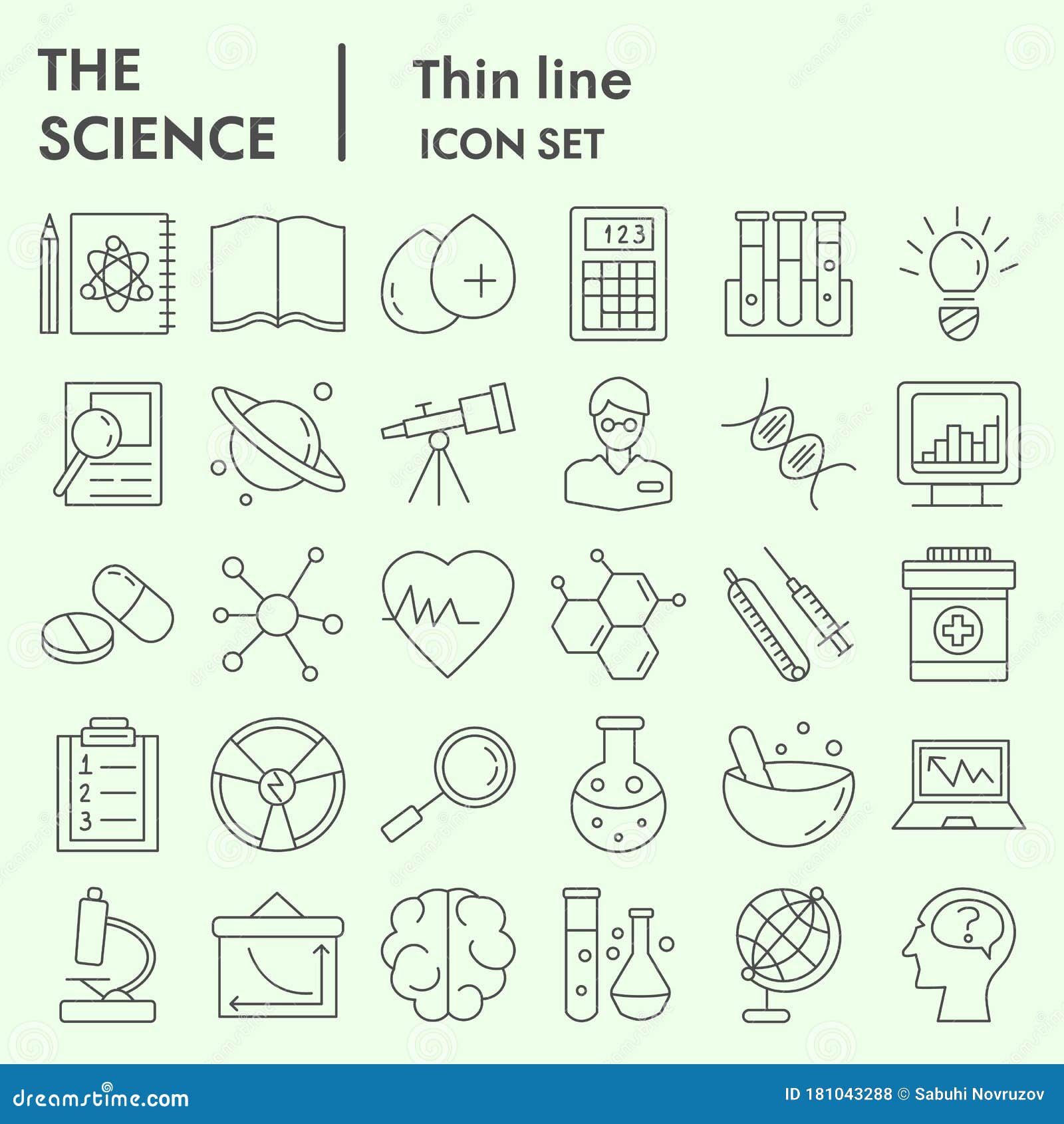 Science Thin Line Icon Set, Research Symbols Set Collection or Vector ...