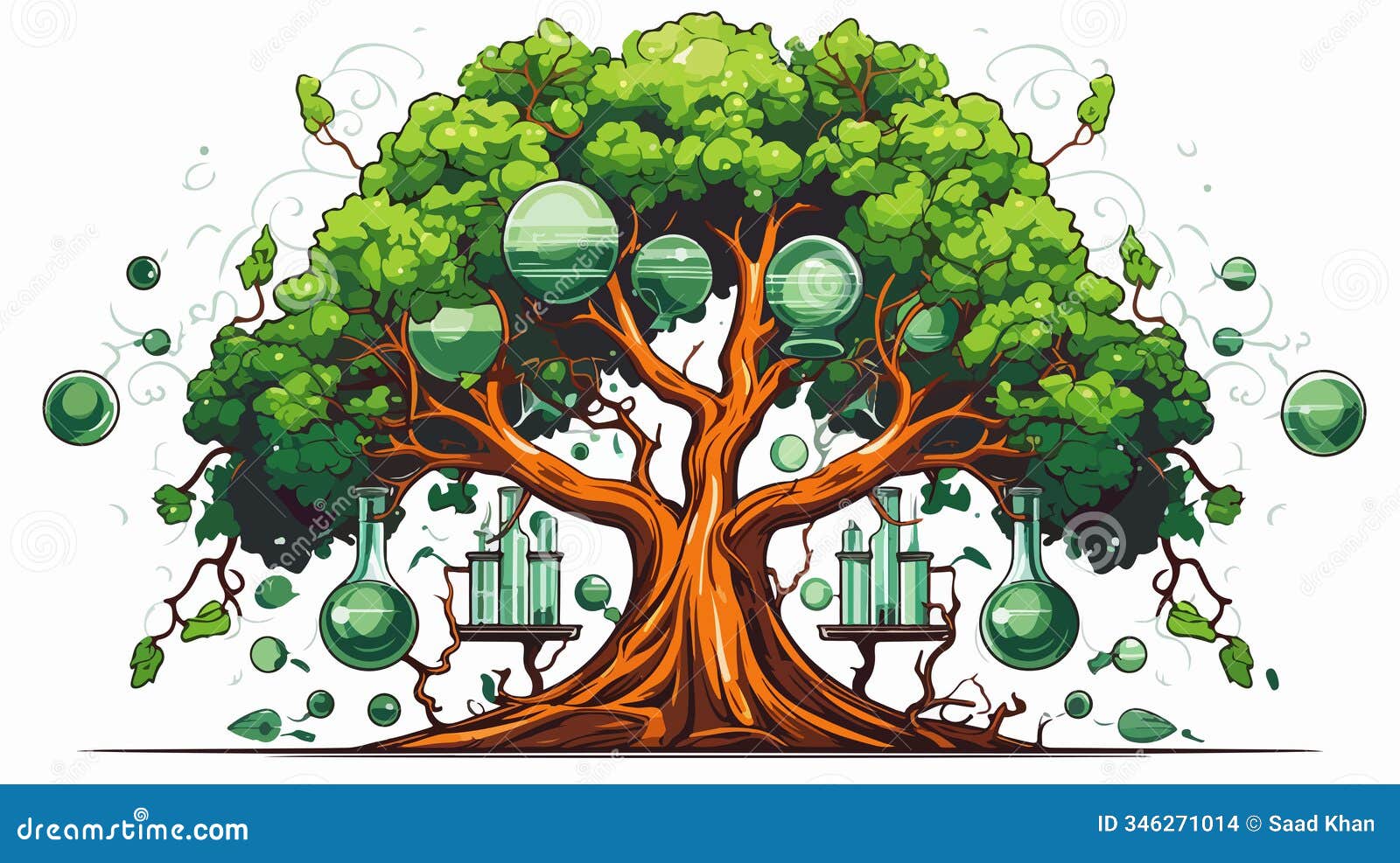 Science Tree Vector Drawing Cartoon Stock Illustration - Illustration ...