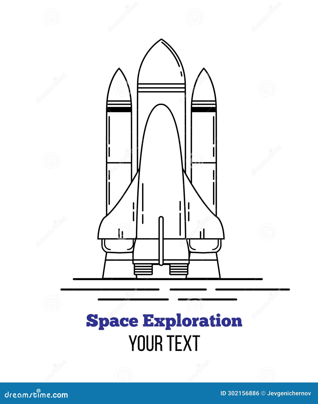 Space Shuttle Line Art stock vector. Illustration of flat - 302156886