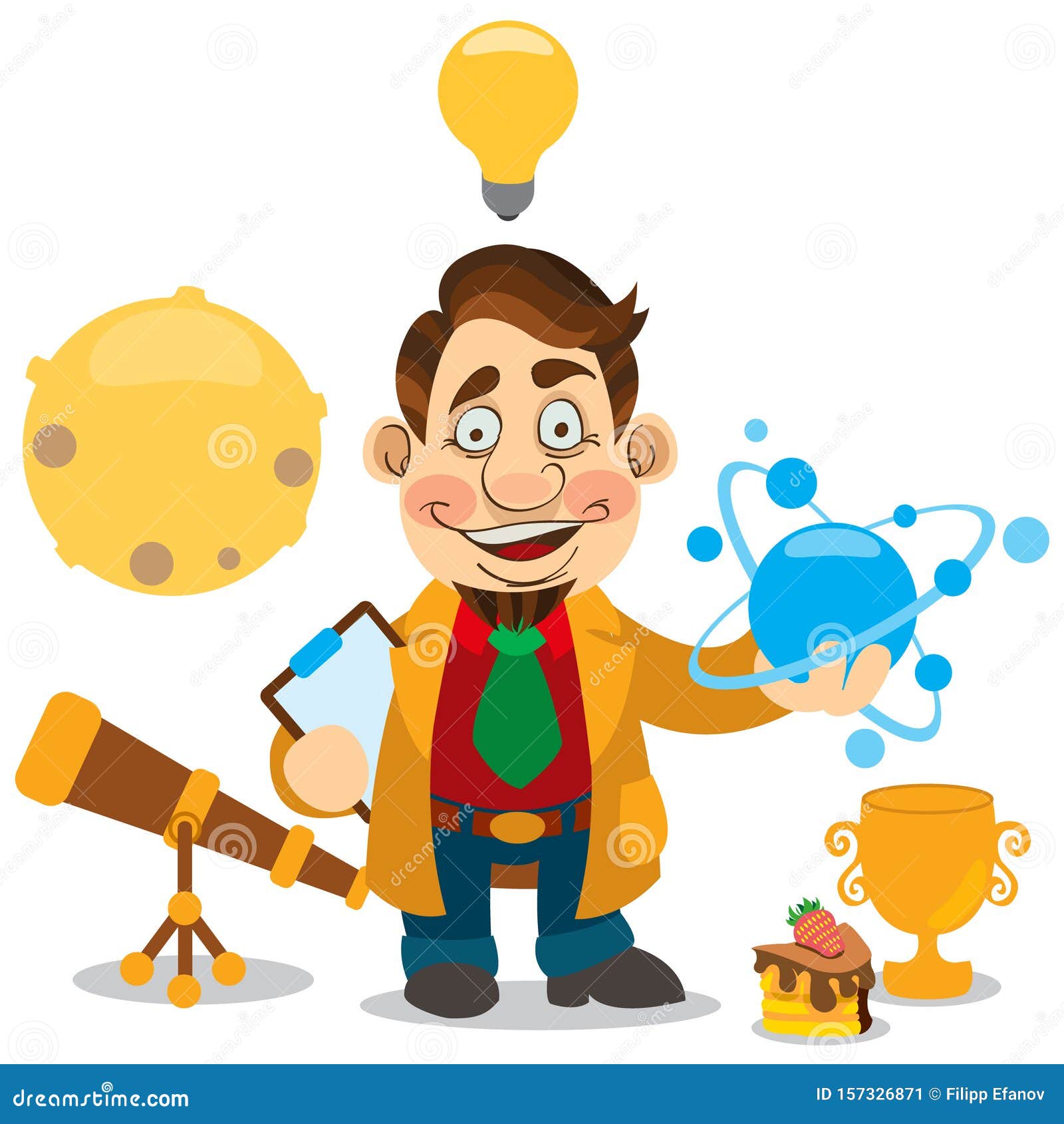 Scientific Atom in Hand in the Laboratory. Cartoon Character Stock ...