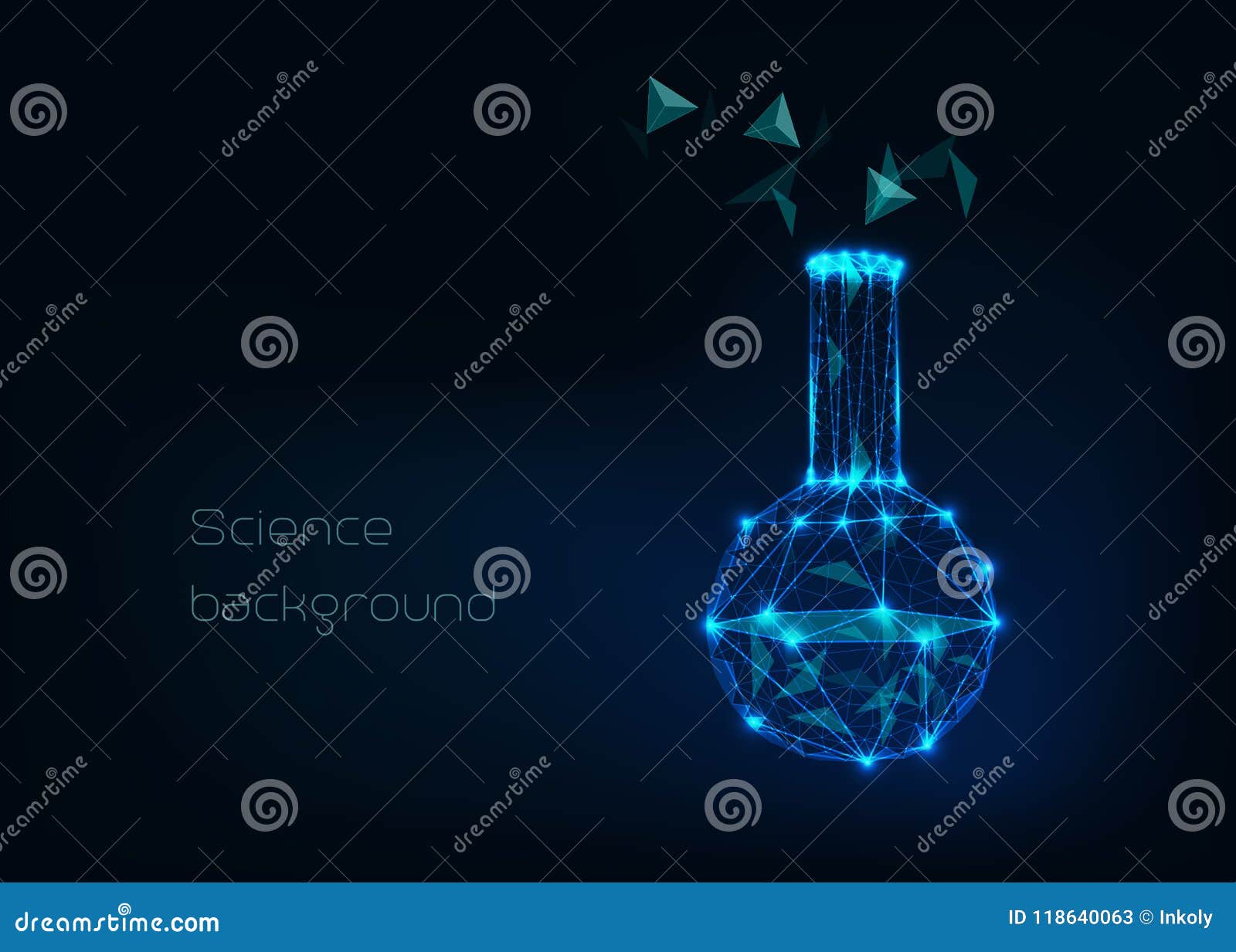 Scientific Background with Low Poly Wireframe Beaker, Tes Tube and ...