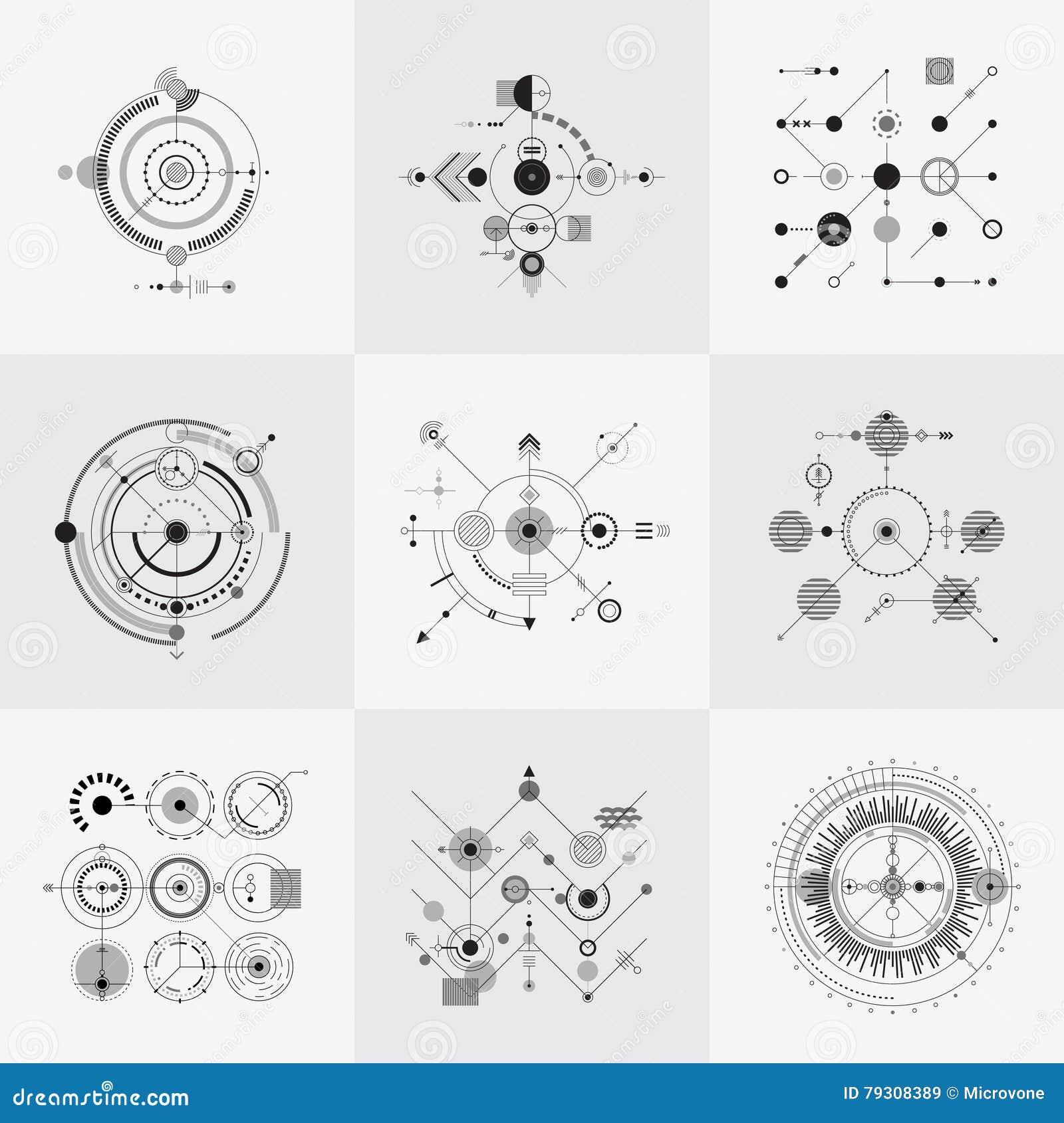 Scientific Bauhaus Technology Circular Grids Vector Set | CartoonDealer ...