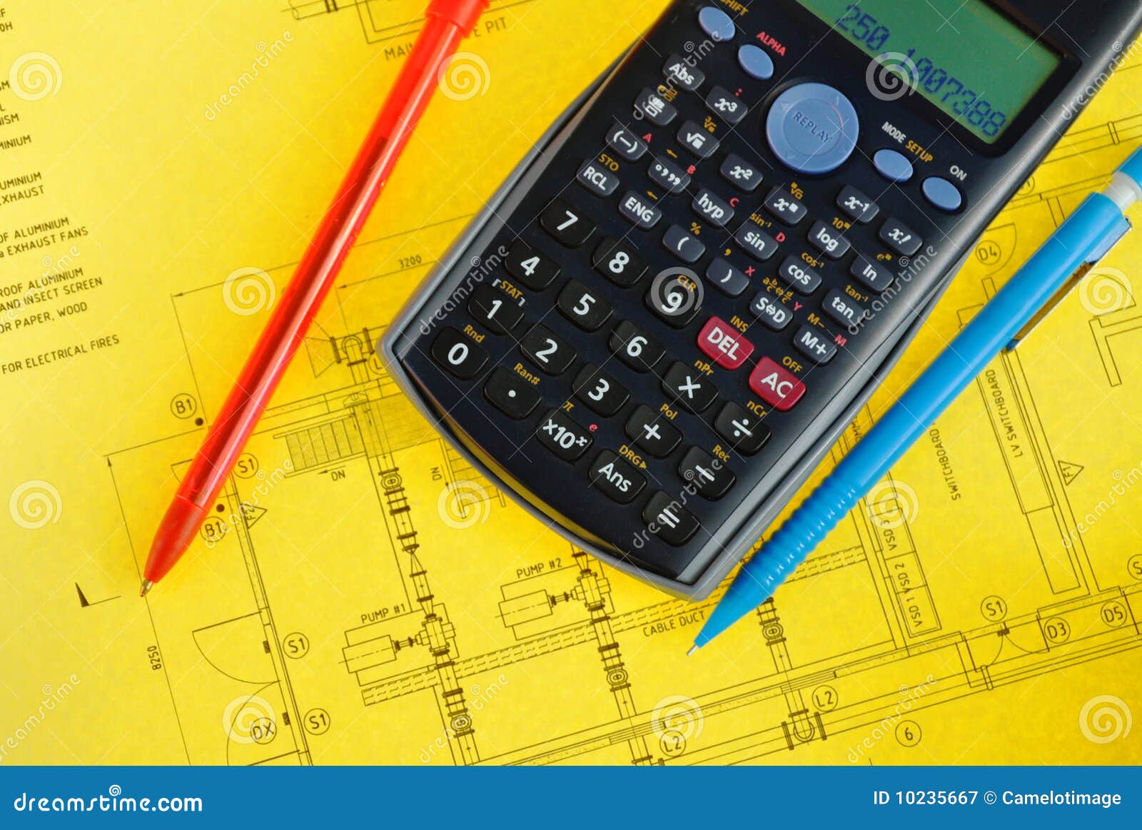 Scientific Calculator and Pen on Yellow Plan Stock Image - Image of ...