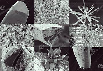 Scientific Collage. Crystal in Electron Microscope Stock Photo - Image ...
