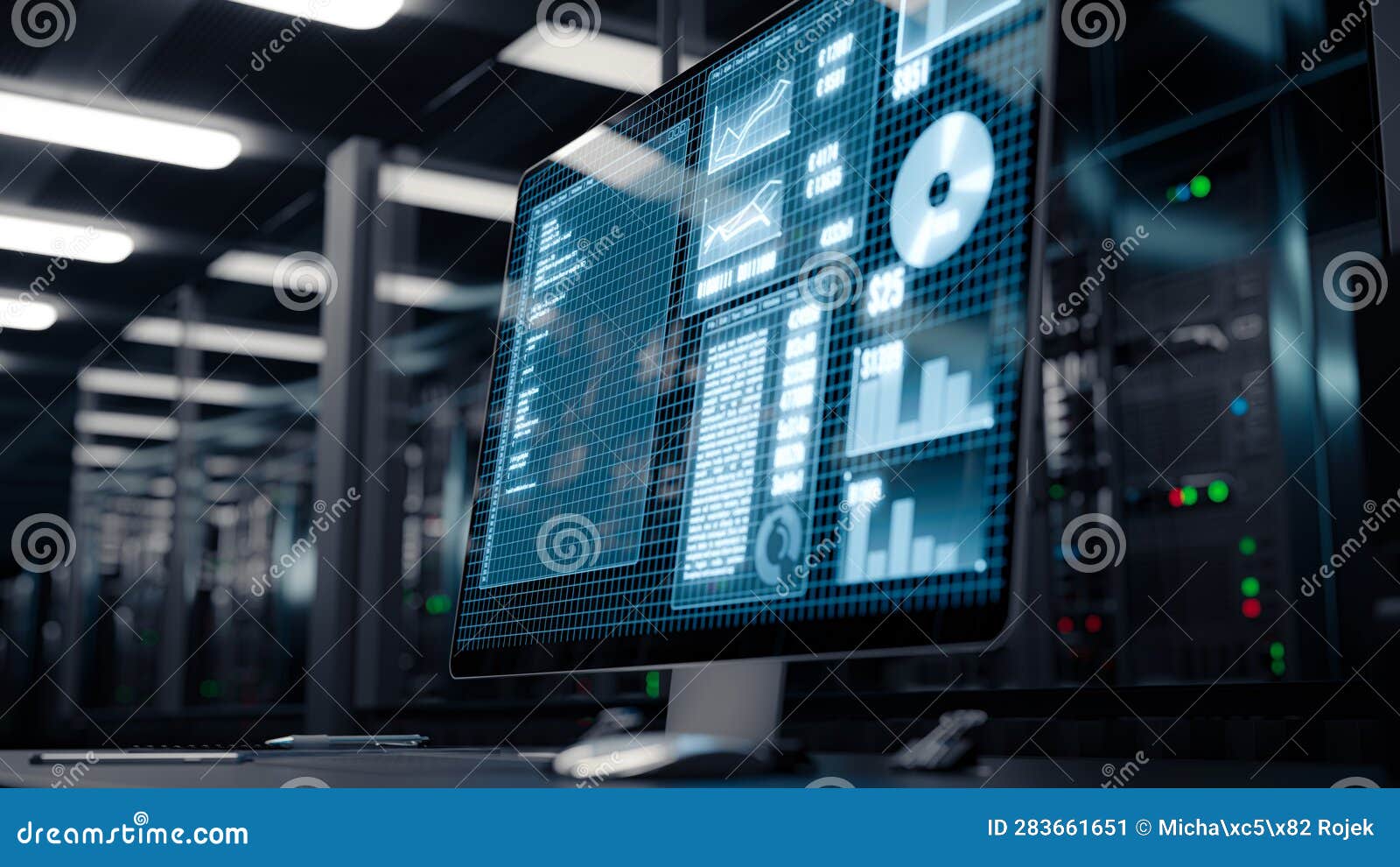 Scientific Computer in a Laboratory with Displayed Charts and ...