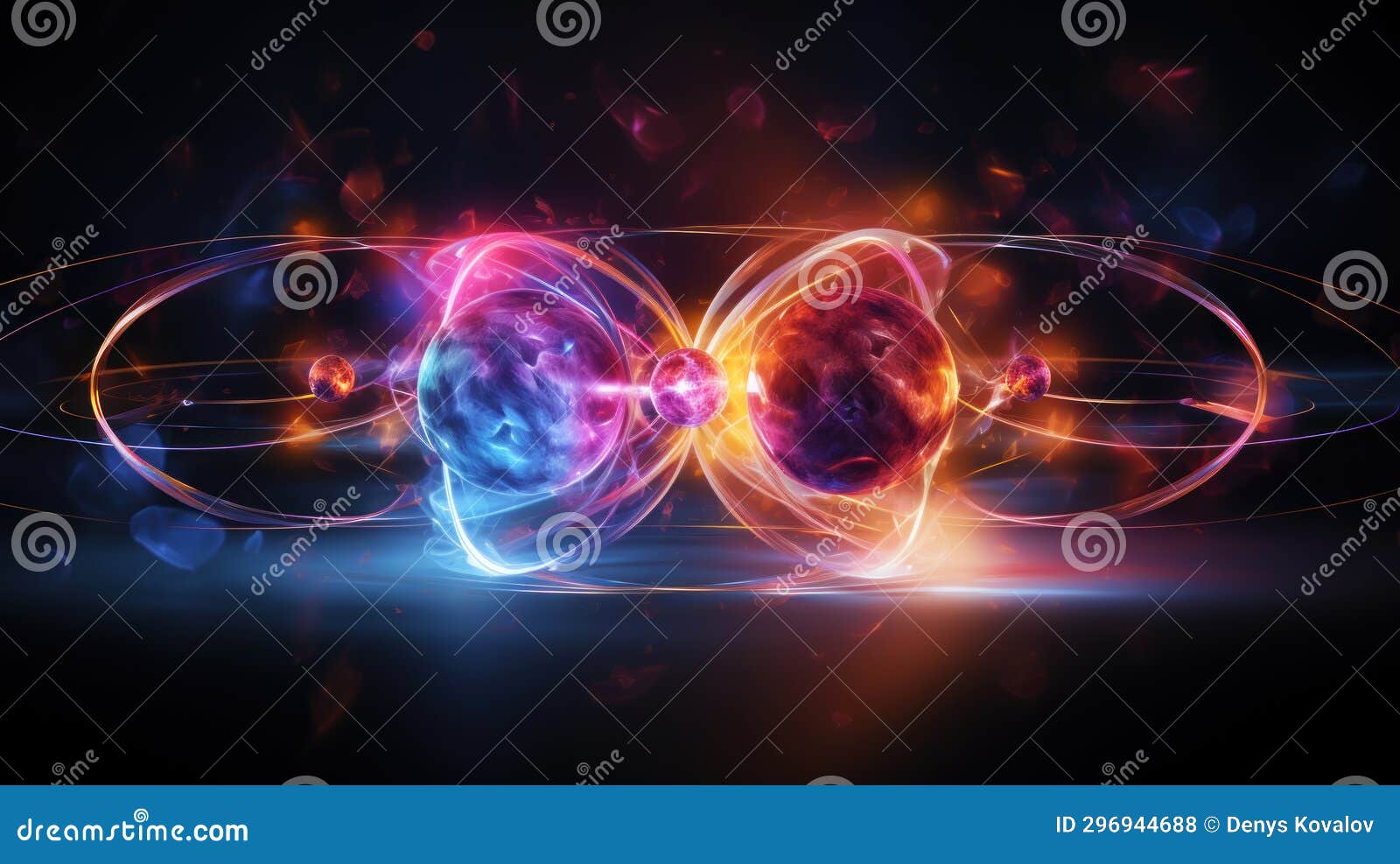 Scientific Concept of Depicting the Fusion of Two Atoms. Sci-fi ...