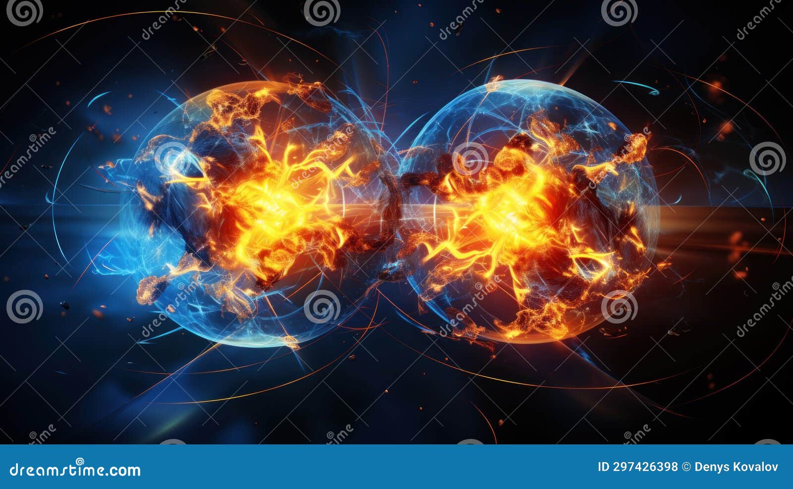 Scientific Concept of Depicting the Fusion of Two Atoms. Sci-fi ...