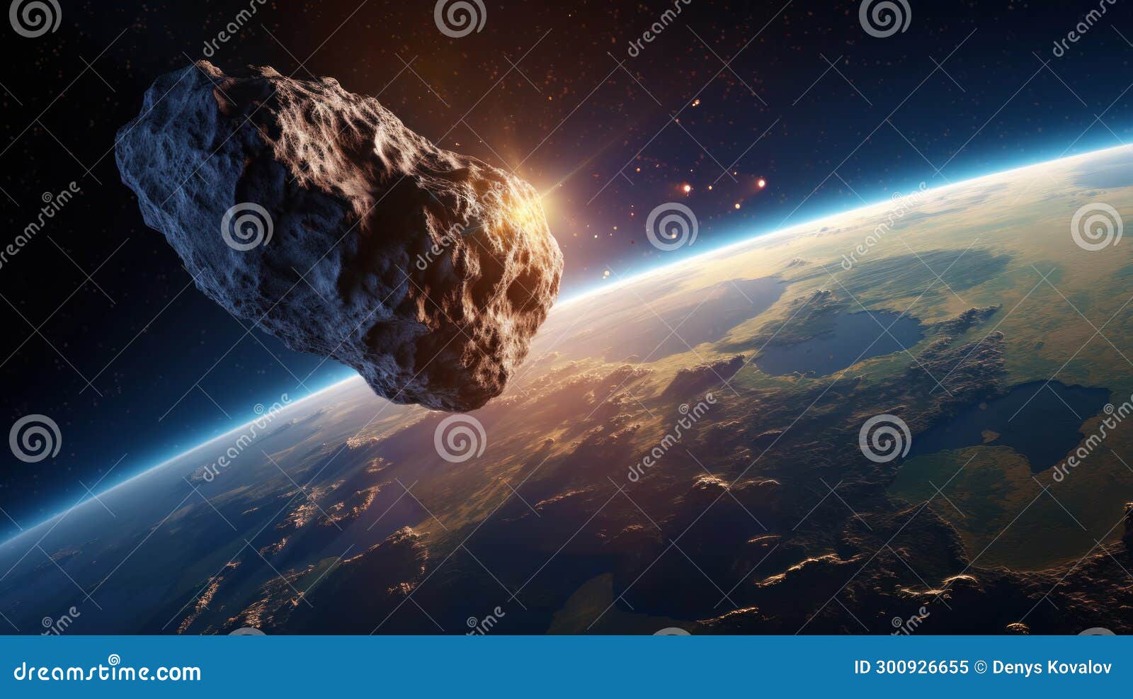 A Scientific Concept of an Image of an Asteroid Flying in Space Against ...