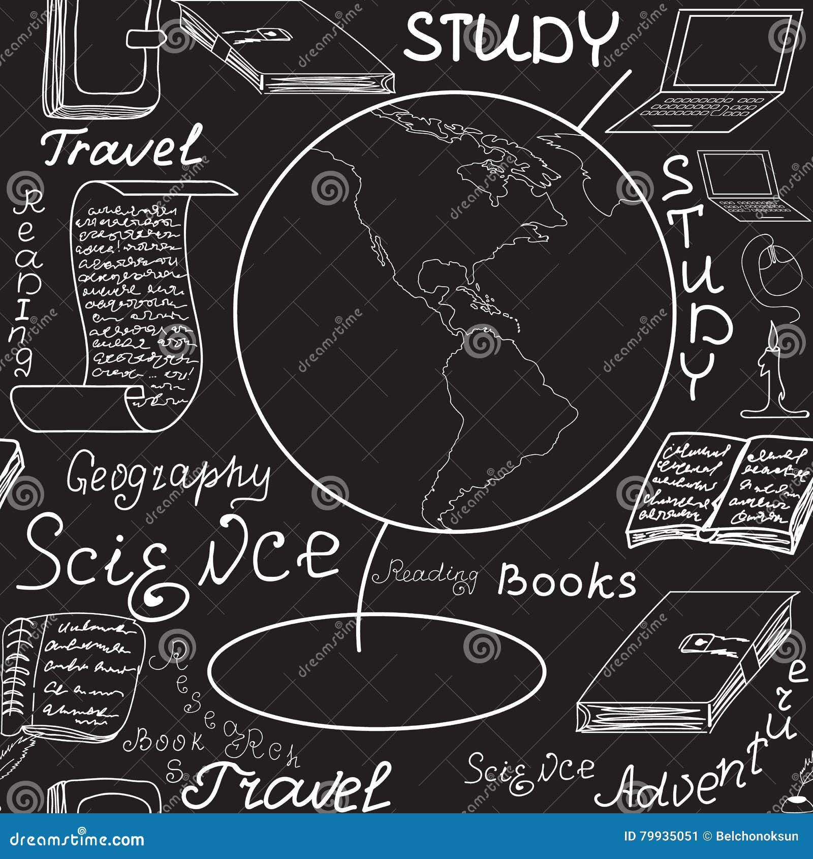 Scientific Educational Vector Seamless Endless Texture with Globe ...