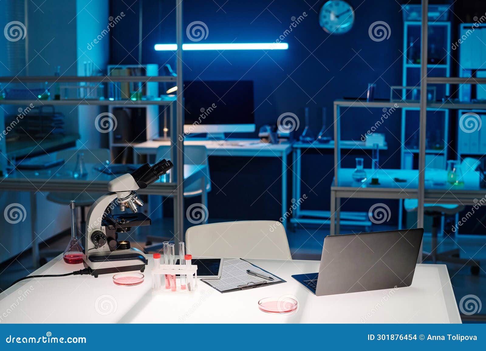 Scientific Equipment on Table in Lab Stock Photo - Image of paper ...