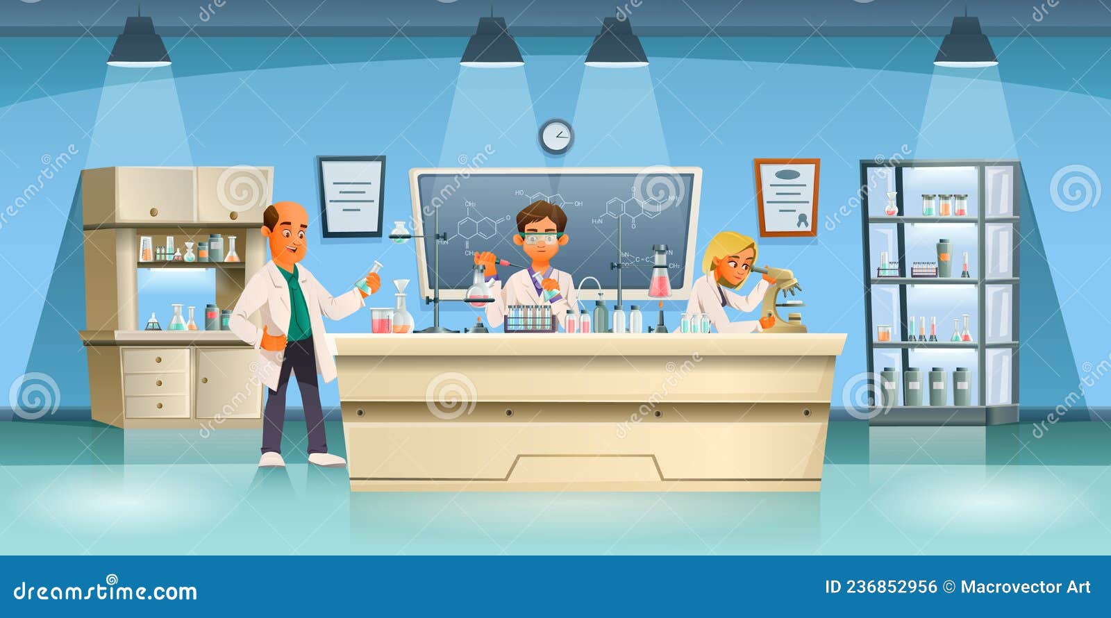 Scientific Experiment Cartoon Composition Stock Vector - Illustration ...