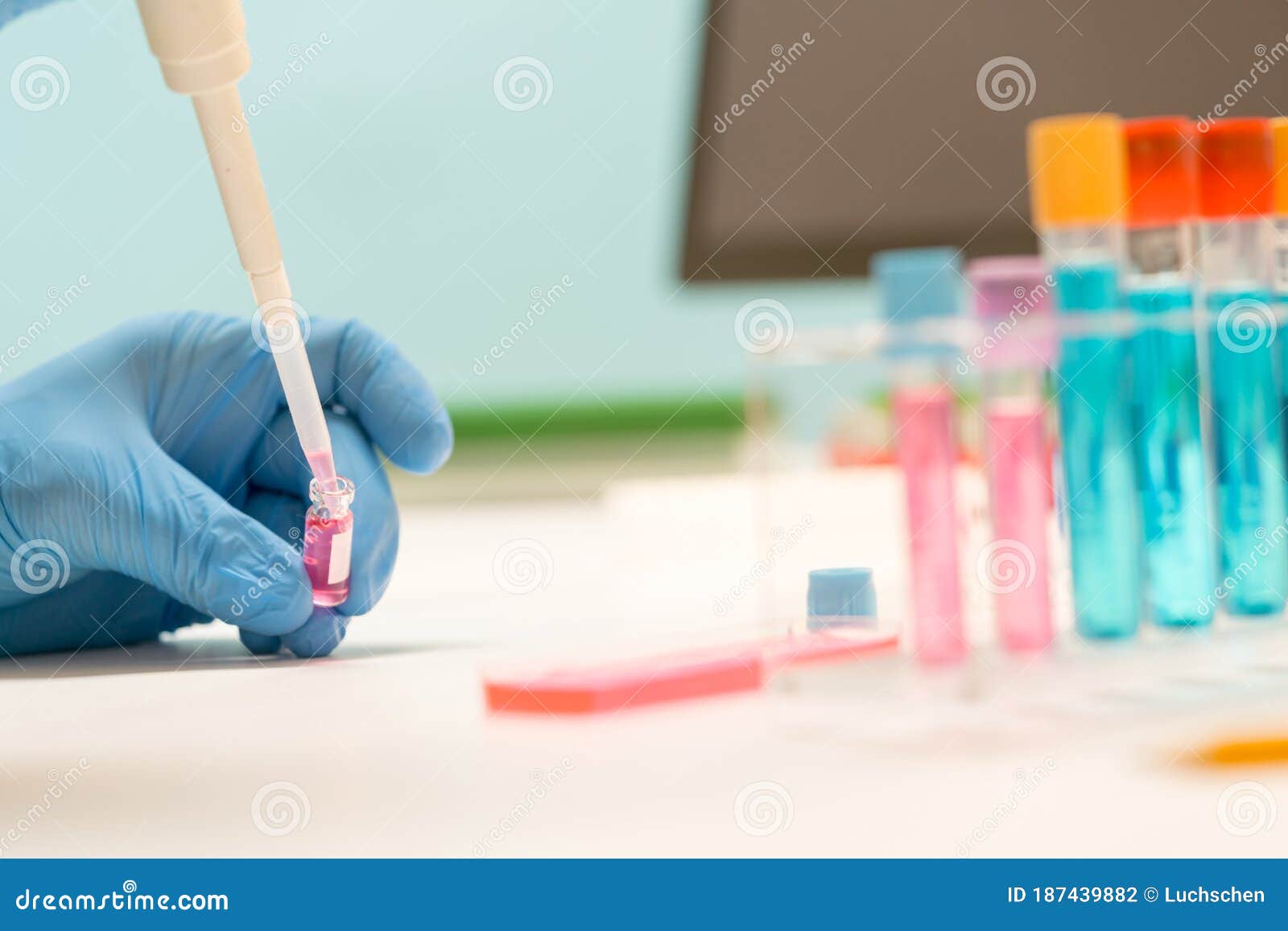 Scientific Experiment in Microbiological Lab. Microscope and Test Tube ...