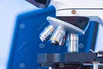 Scientific Experiment in Microbiological Lab. Microscope and Test Tube ...