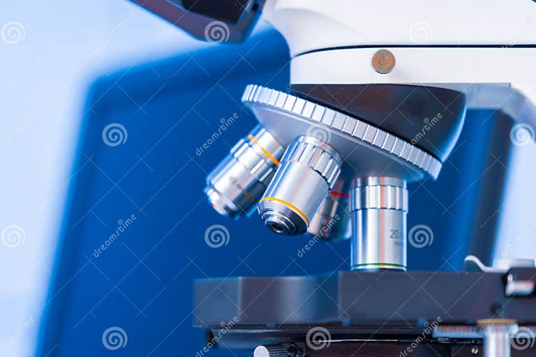 Scientific Experiment in Microbiological Lab. Microscope and Test Tube ...