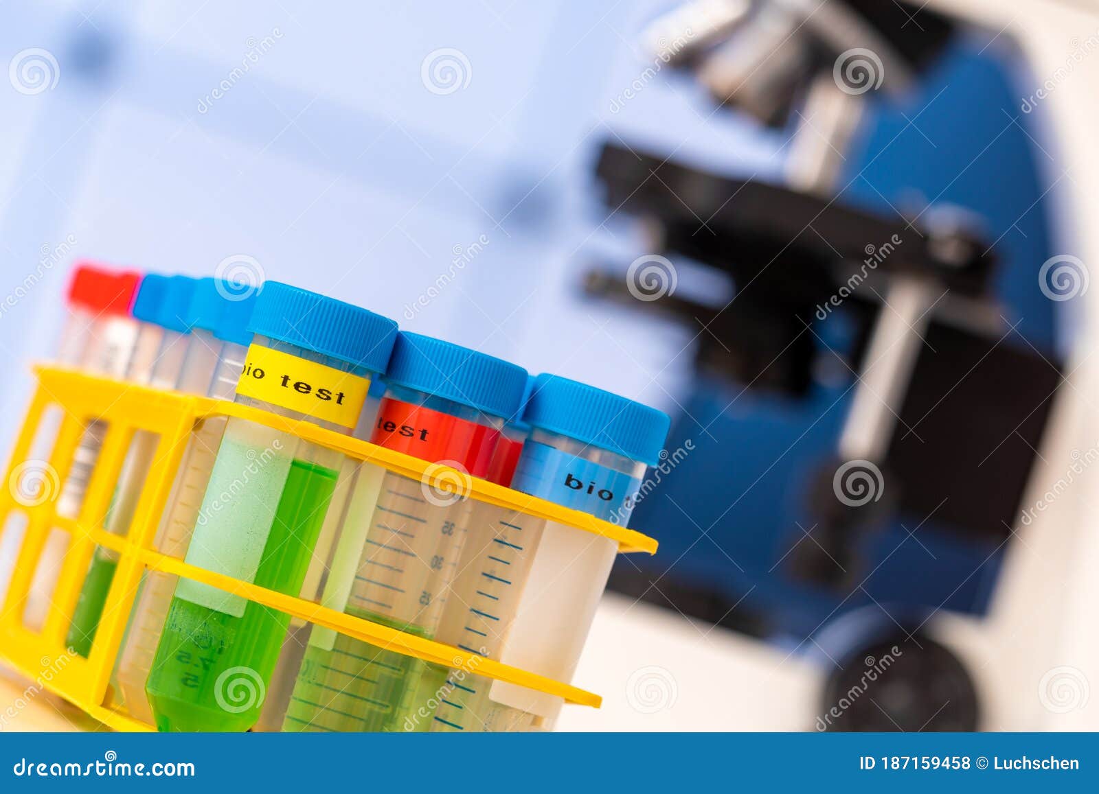 Scientific Experiment in Microbiological Lab. Microscope and Test Tube ...