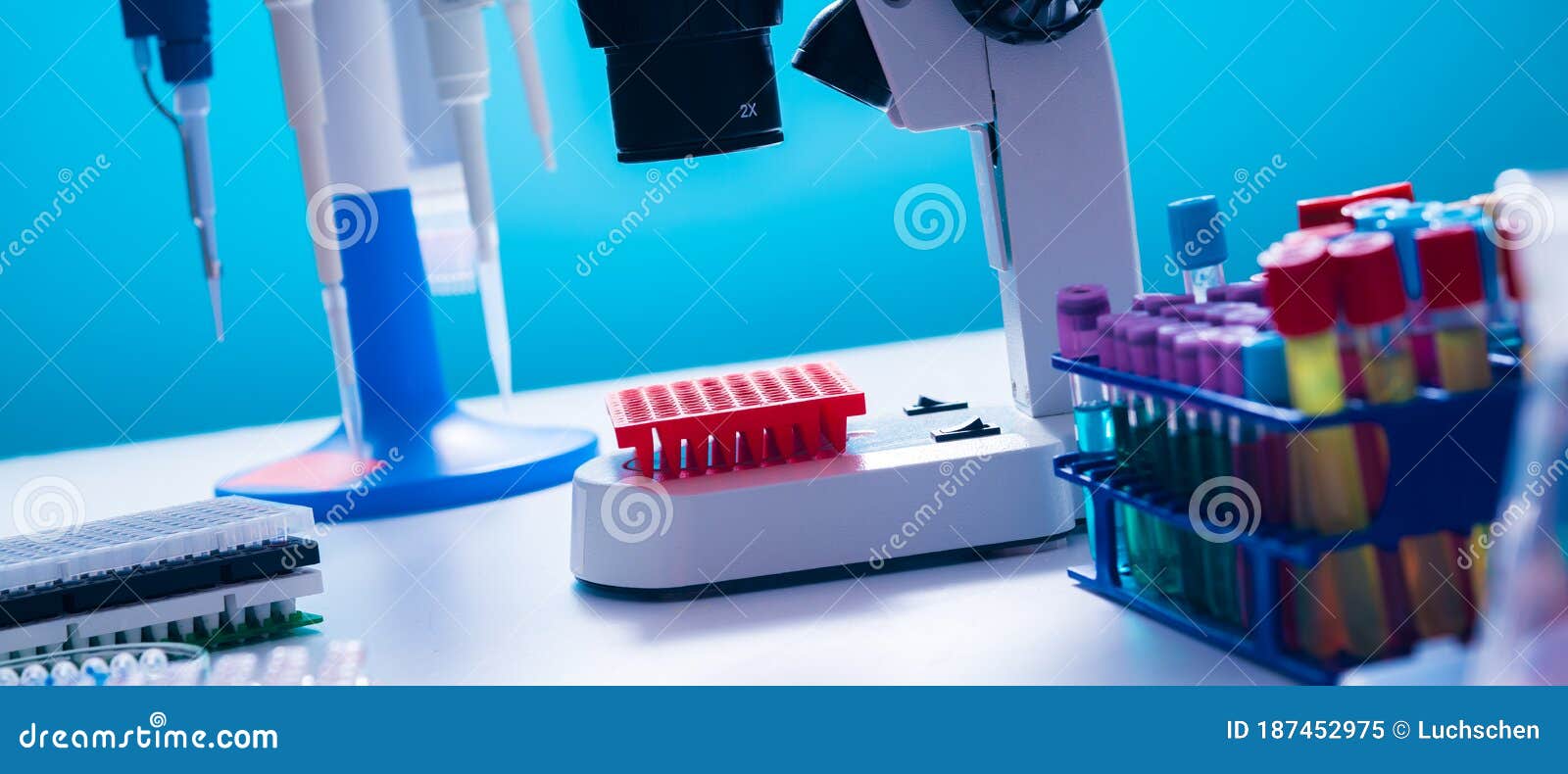 Scientific Experiment in Microbiological Lab. Microscope and Test Tube ...