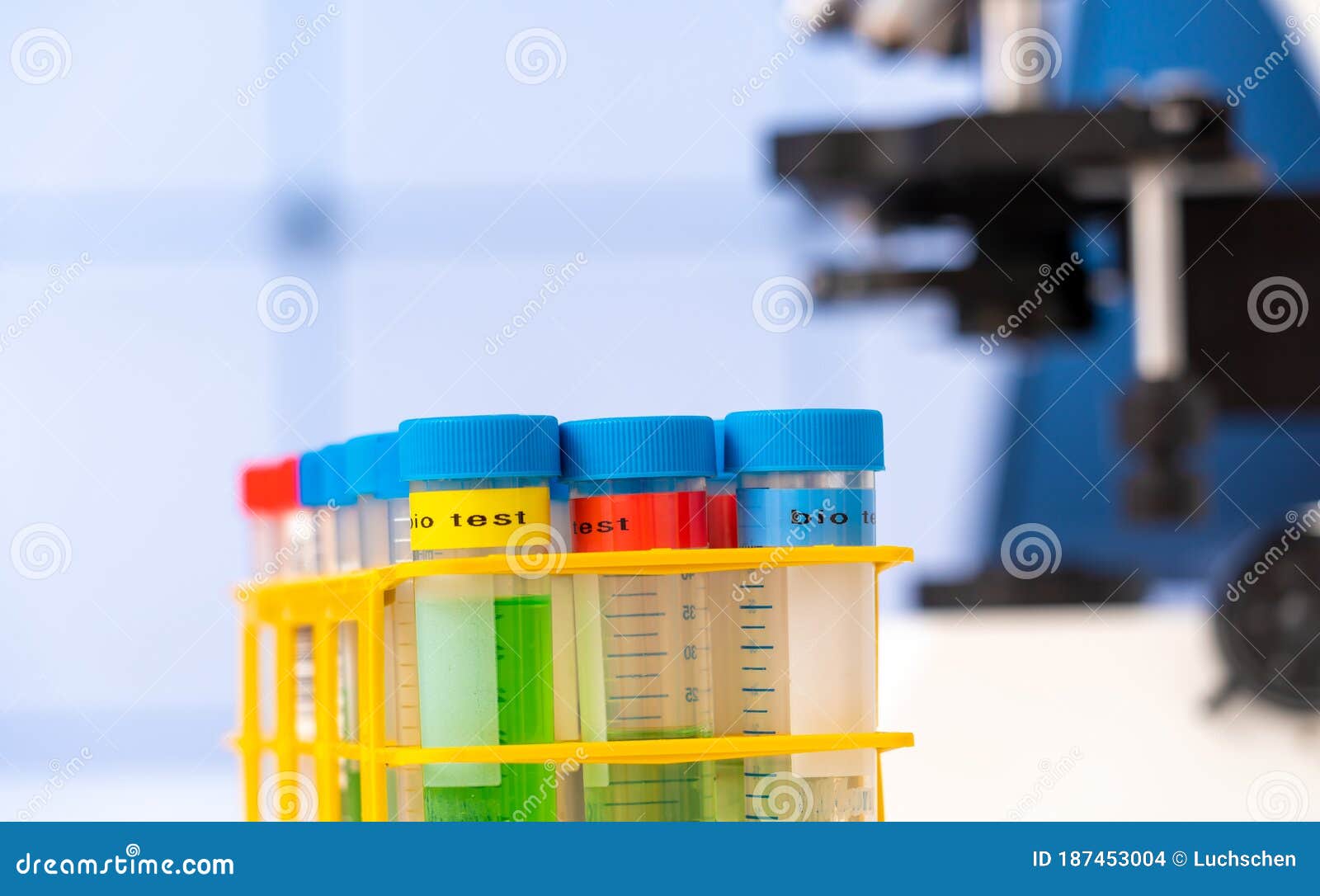 Scientific Experiment in Microbiological Lab. Microscope and Test Tube ...