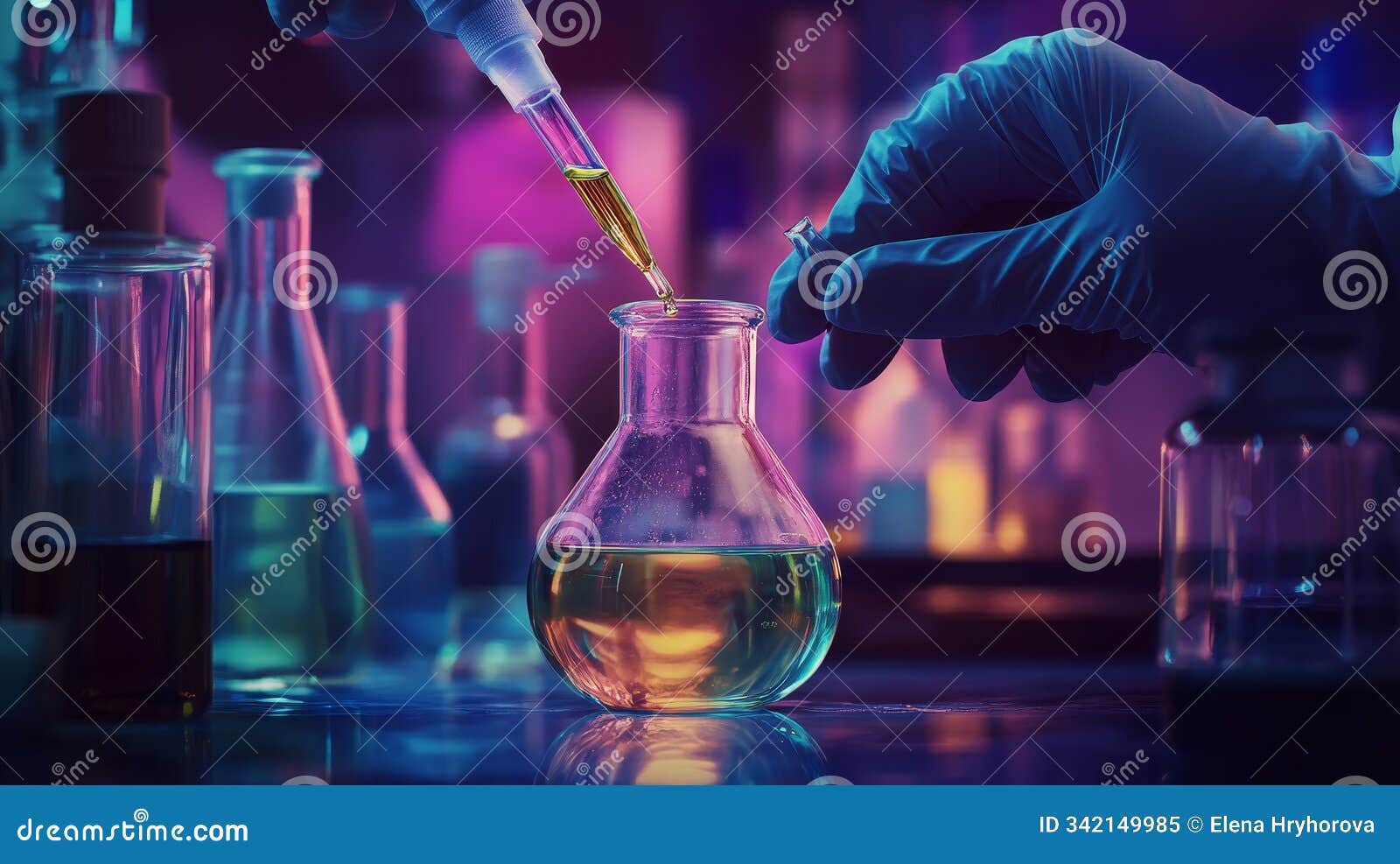 Scientific Experiment in Progress with Pipette and Glassware in a ...