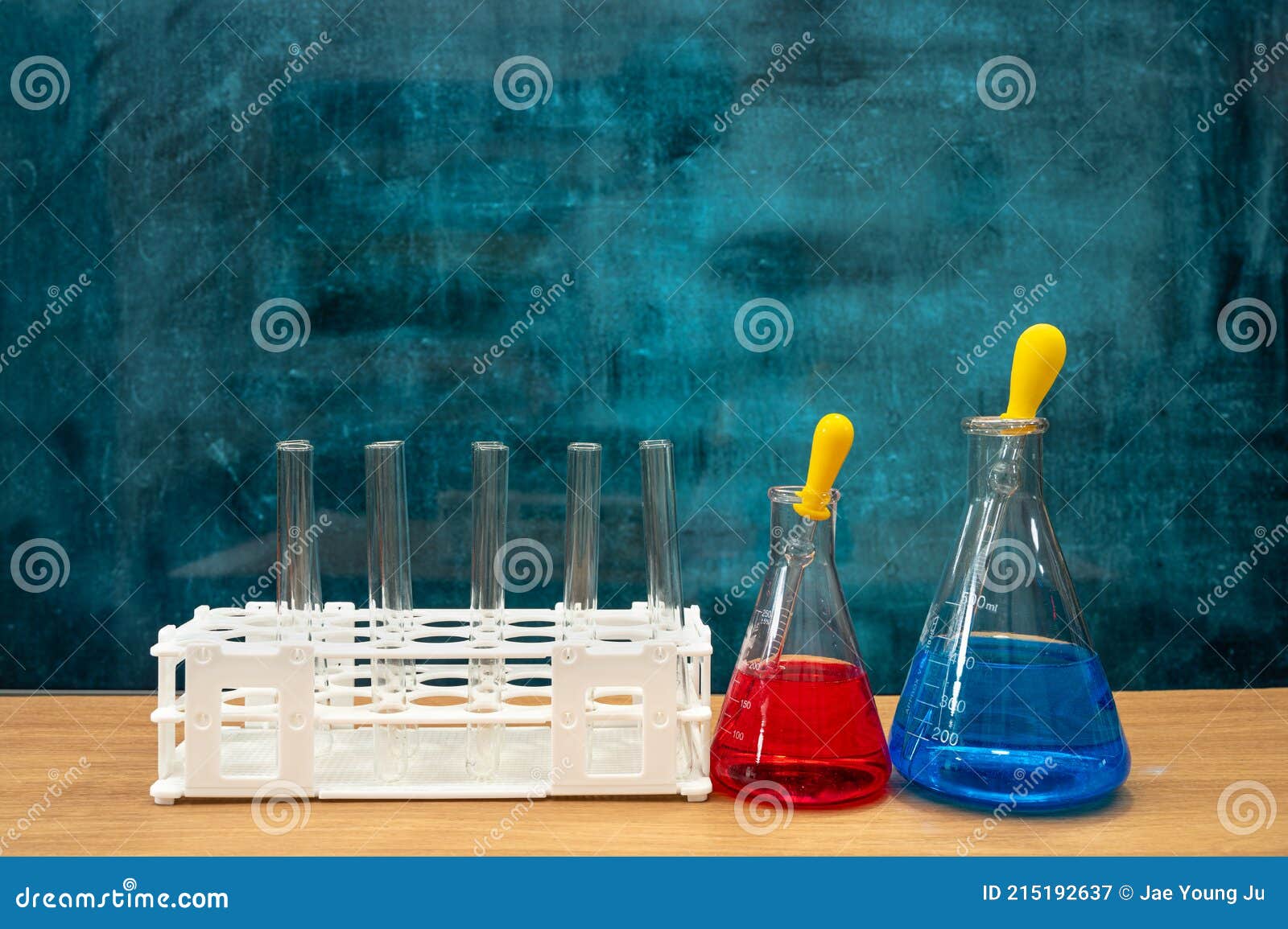 Scientific Experiment Tools on the Desk. Empty Blackboard Stock Image ...