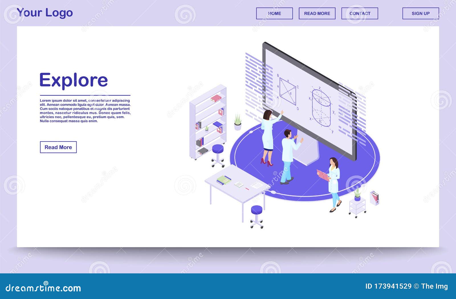 Scientific Exploration Isometric Landing Page Template. Cartoon ...