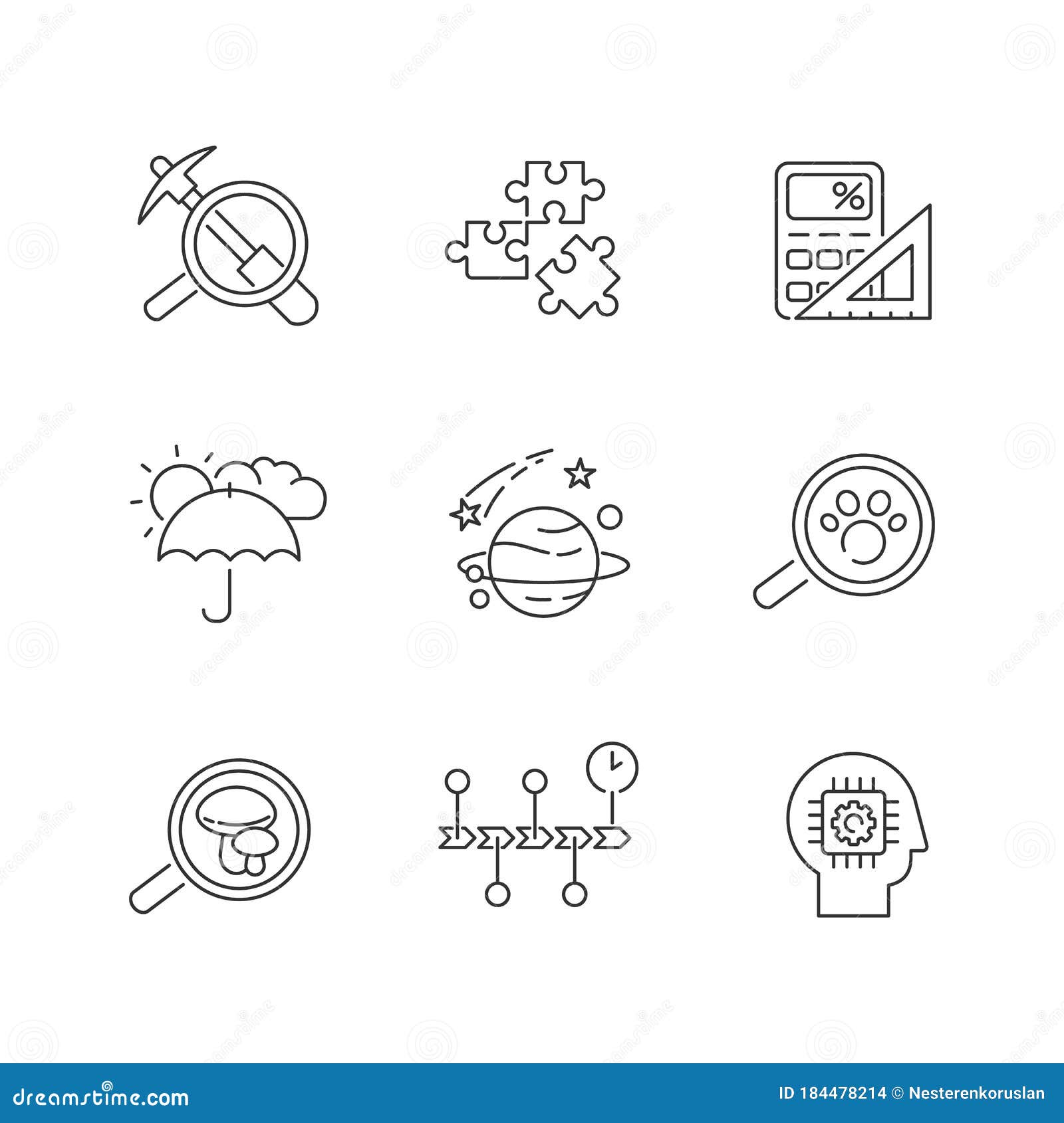 Scientific Fields Pixel Perfect Linear Icons Set Stock Vector ...