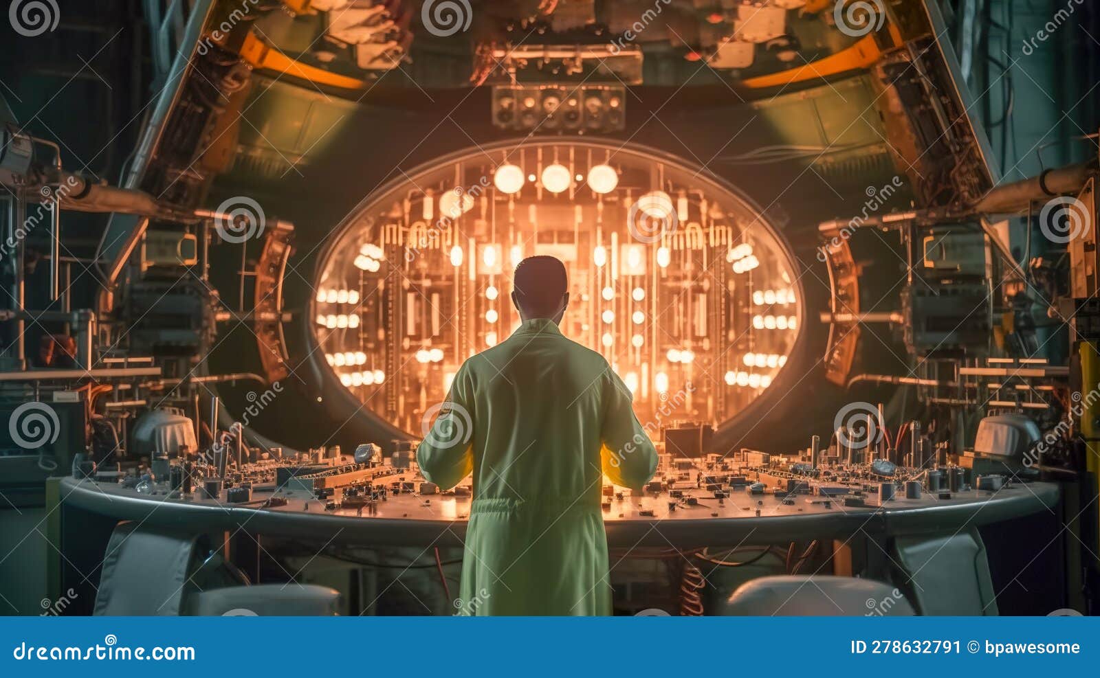The Scientific Frontier, a Scientist Working at the Control Panel of a ...