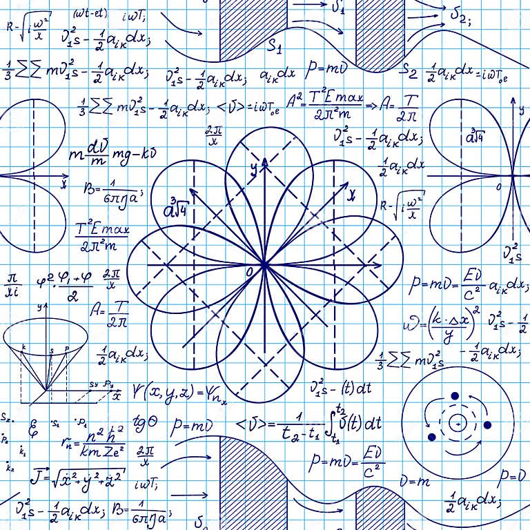 Scientific Handwritten Math Formulas and Figures, Vector Seamless ...