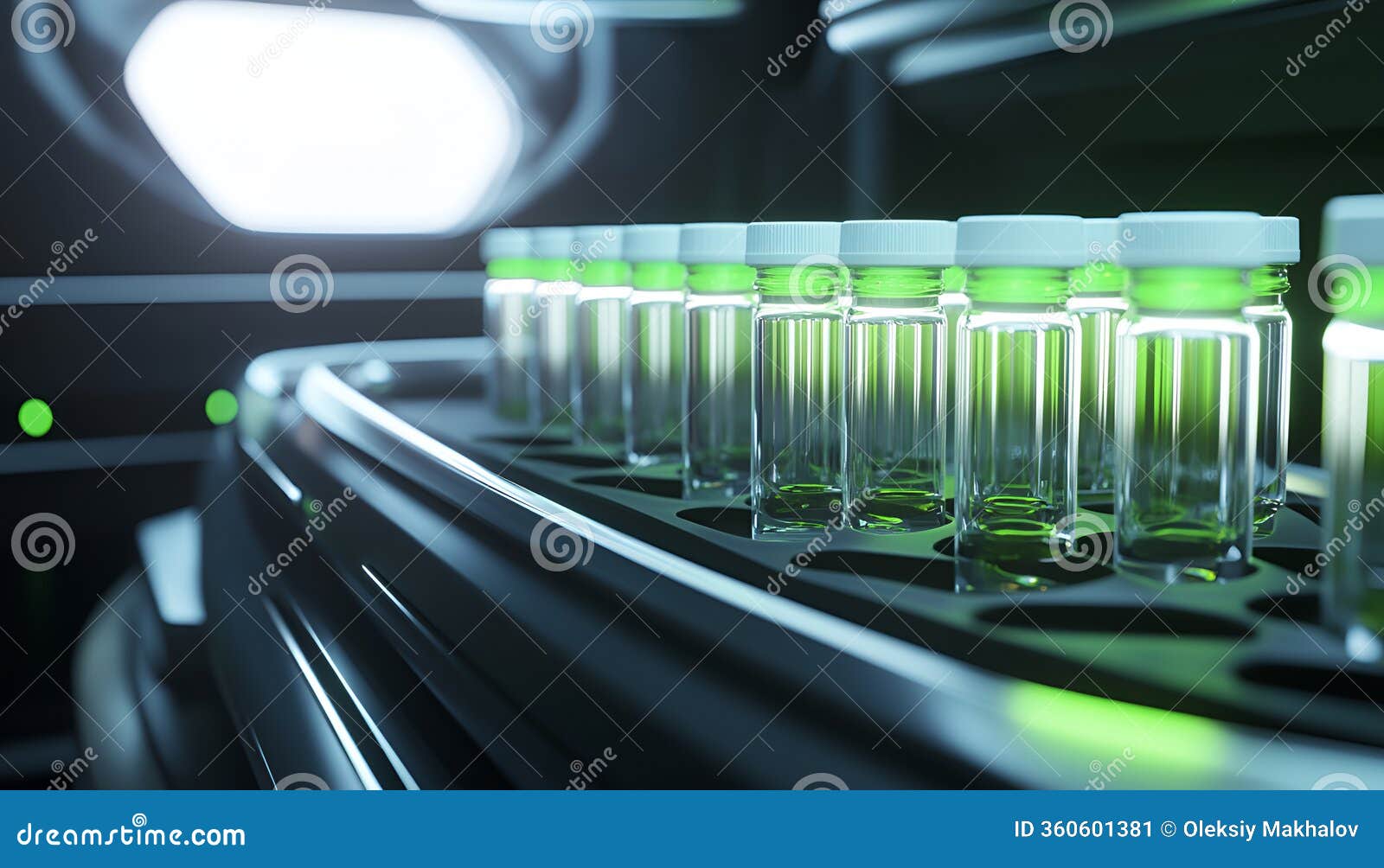 Scientific Laboratory Equipment with Rows of Glass Vials in Controlled ...