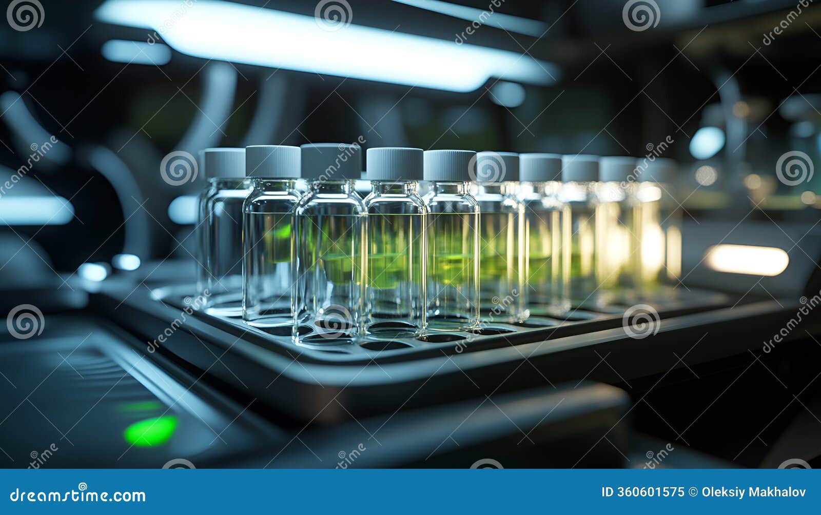 Scientific Laboratory Equipment with Rows of Glass Vials in Controlled ...