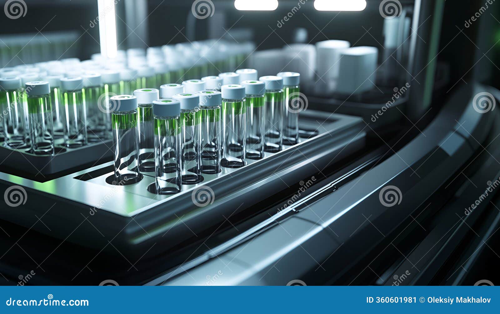 Scientific Laboratory Equipment with Rows of Glass Vials in Controlled ...