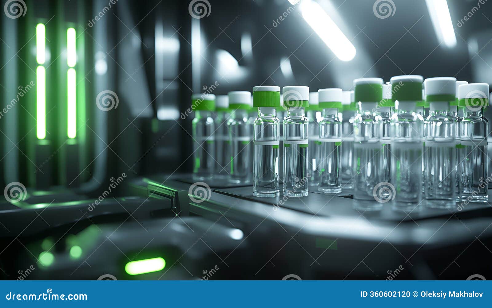 Scientific Laboratory Equipment with Rows of Glass Vials in Controlled ...