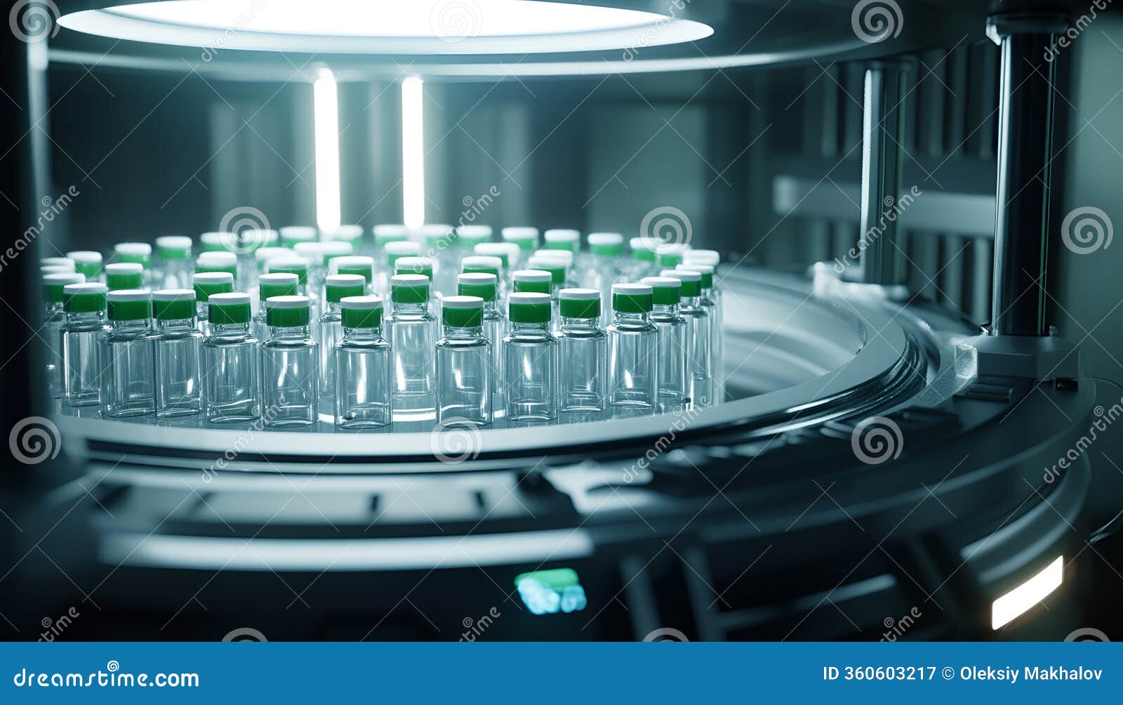 Scientific Laboratory Equipment with Rows of Glass Vials in Controlled ...