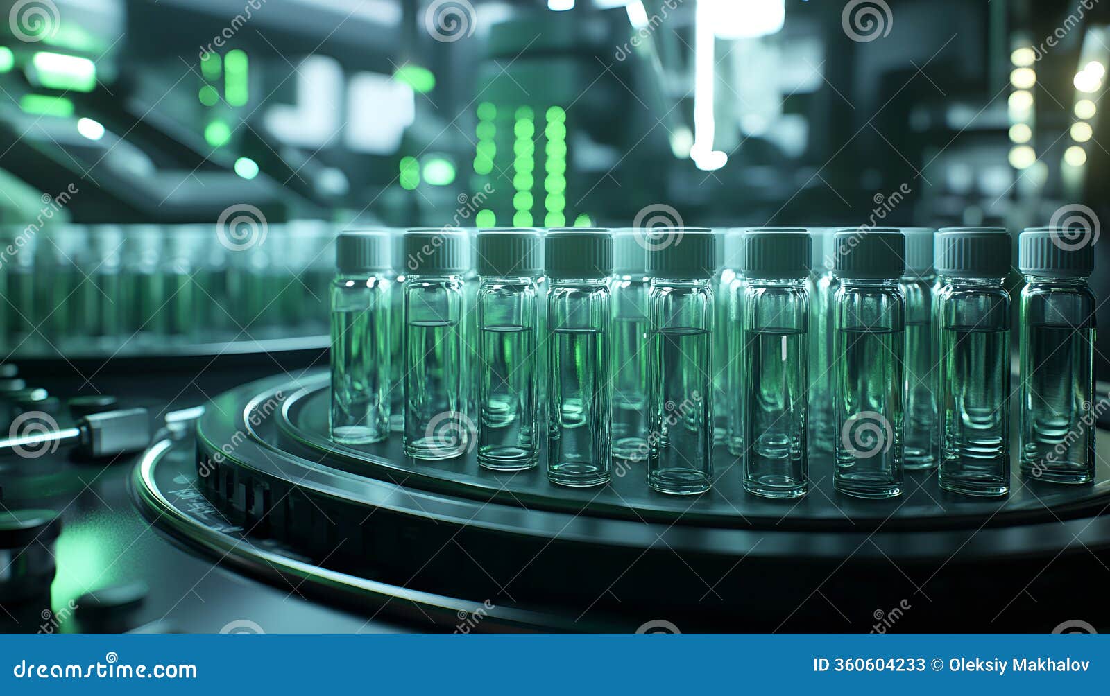 Scientific Laboratory Equipment with Rows of Glass Vials in Controlled ...