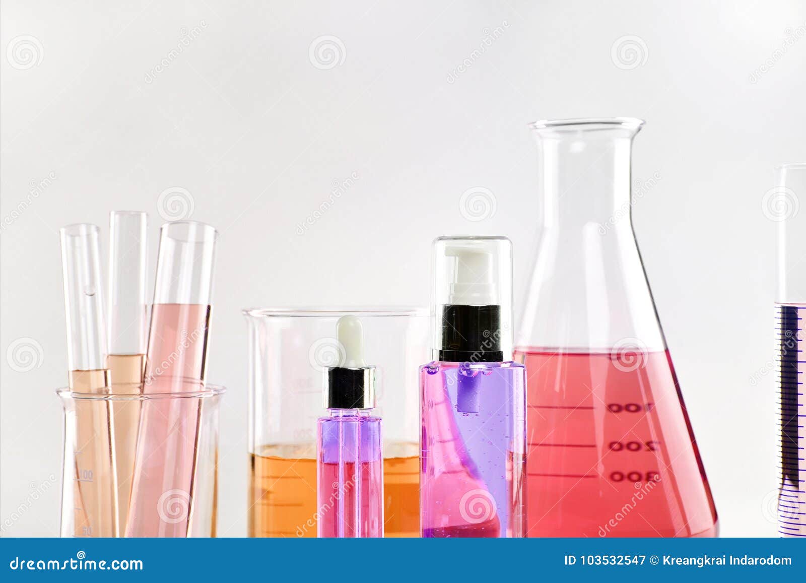 Scientific Laboratory Experimental Glassware with Clear Color Solution ...