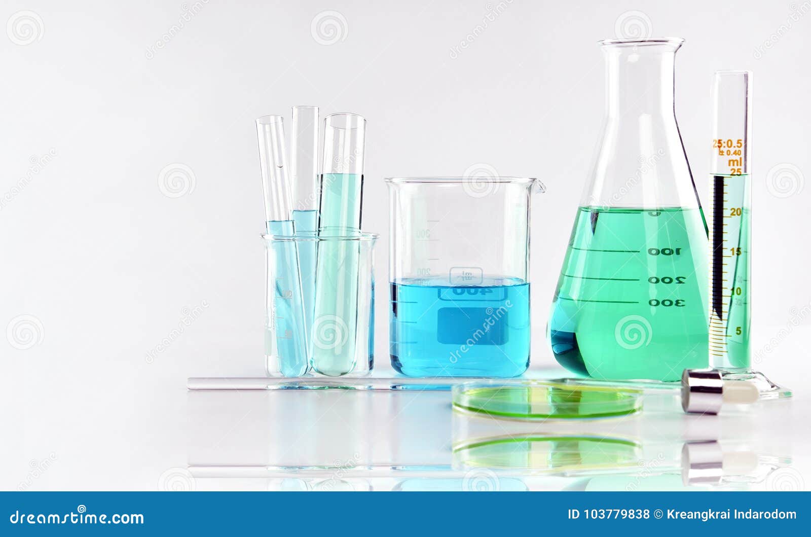 Scientific Laboratory Experimental Glassware with Clear Solution. Stock ...