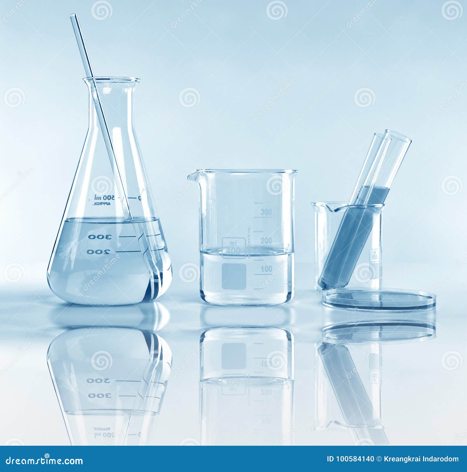 Scientific Laboratory Experimental Glassware with Clear Solution Stock ...