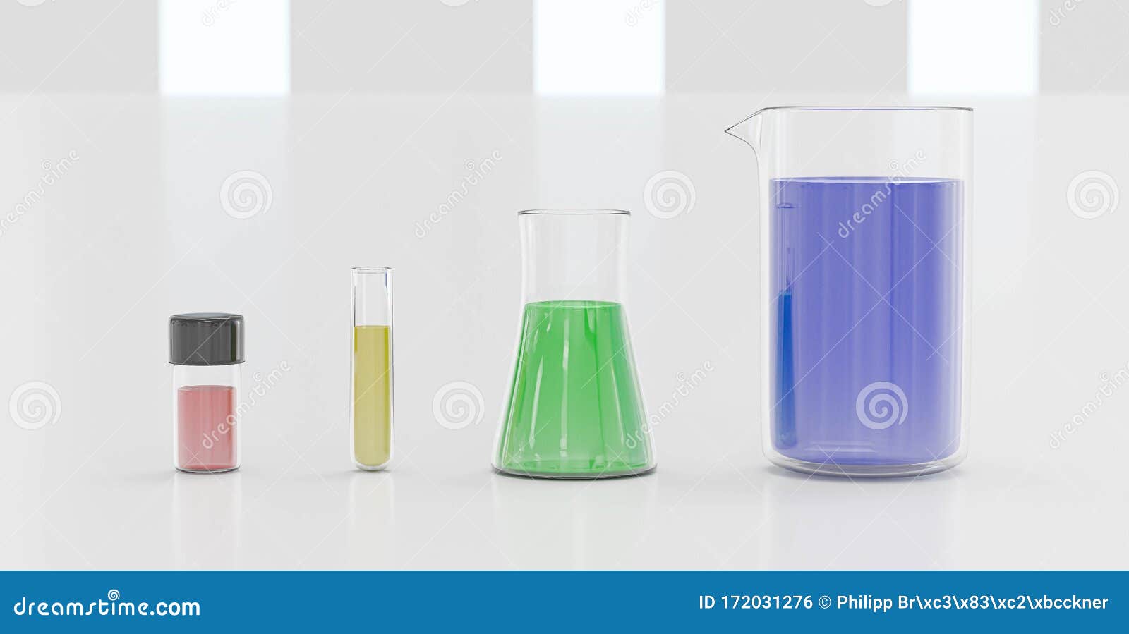 Scientific Laboratory Graduated Cylinder and Flasks Full of Chemical ...