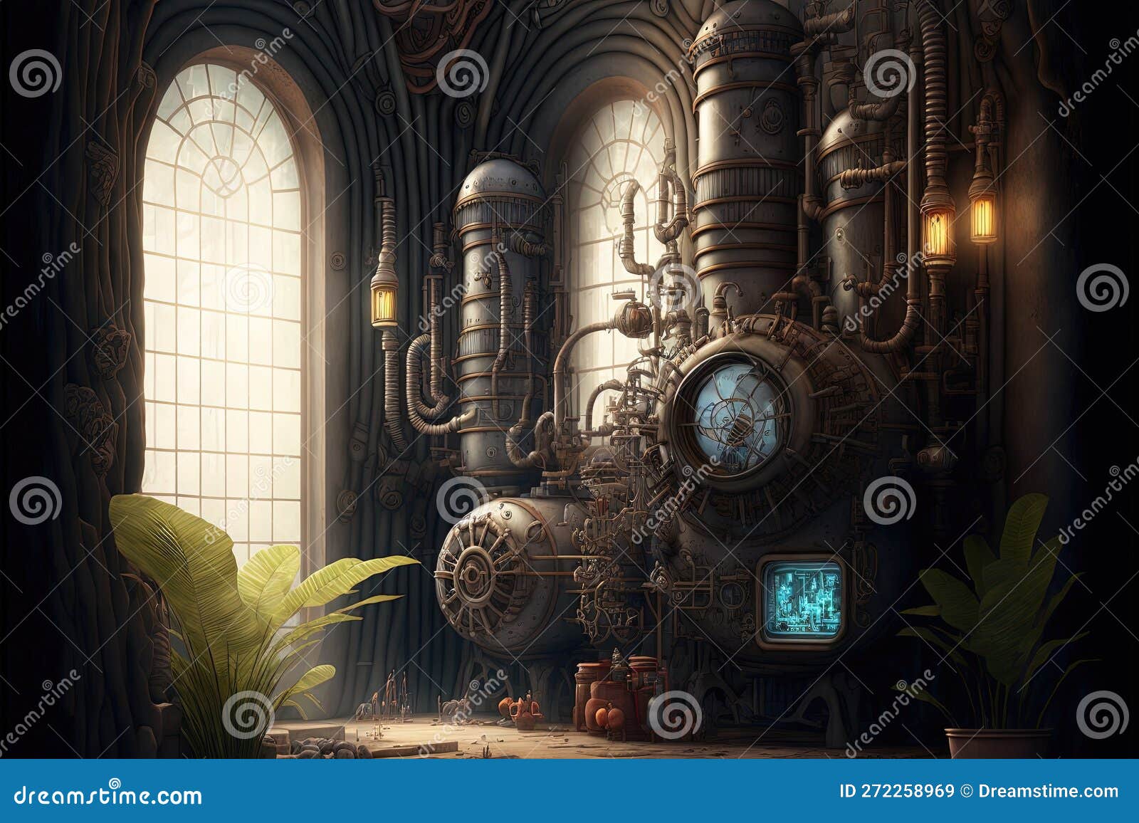 Scientific Laboratory. Machinarium Interior with Intricate Design and ...