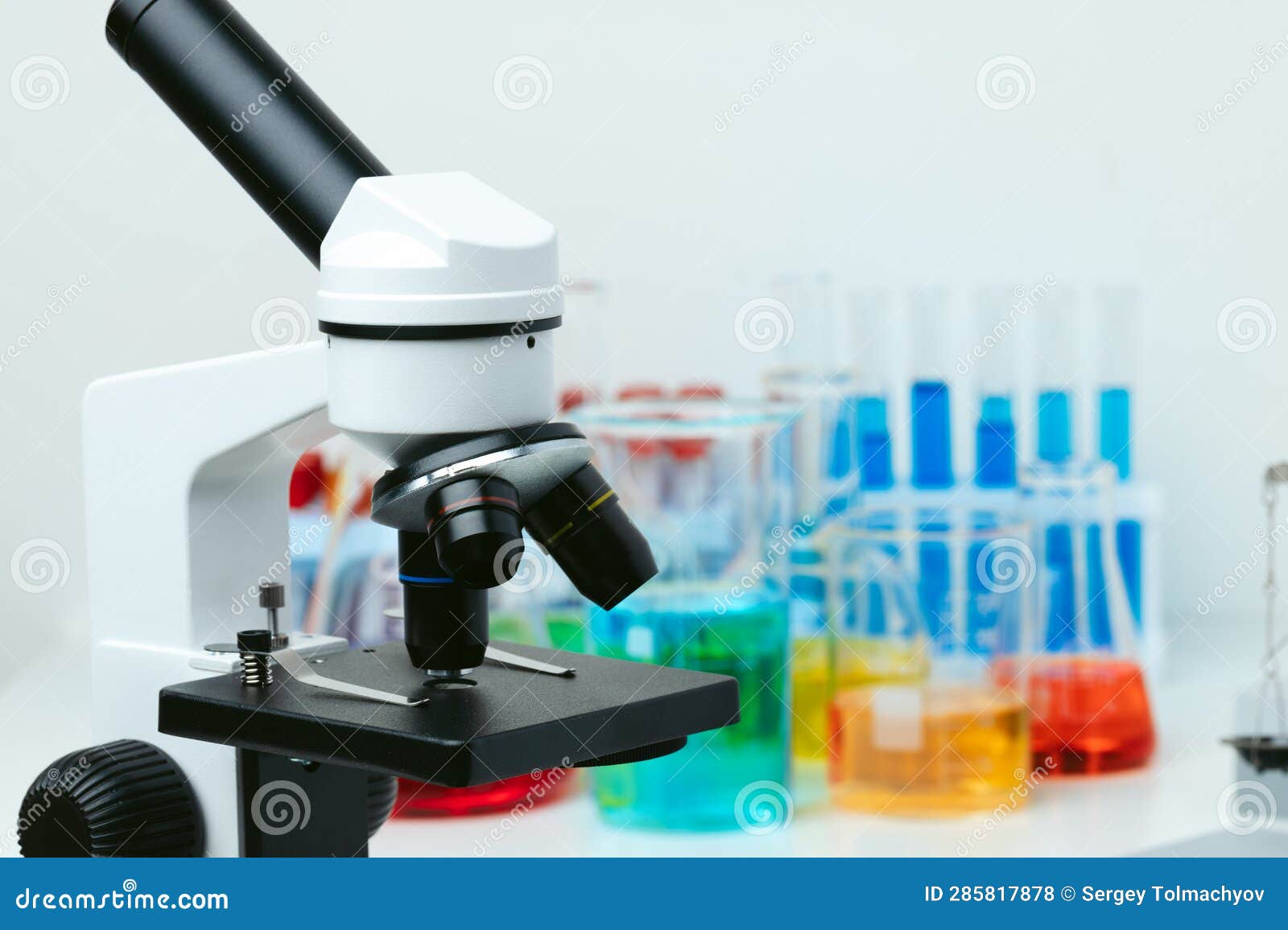 Scientific Laboratory with Microscope and Test Tubes with Samples ...