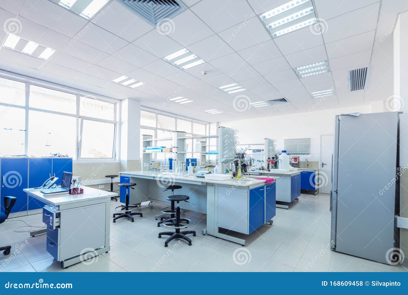 Scientific Laboratory Room with Microscopes Stock Photo - Image of ...