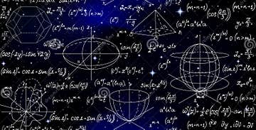 Scientific Math Endless Texture with Formulas on a Starry Space Sky ...