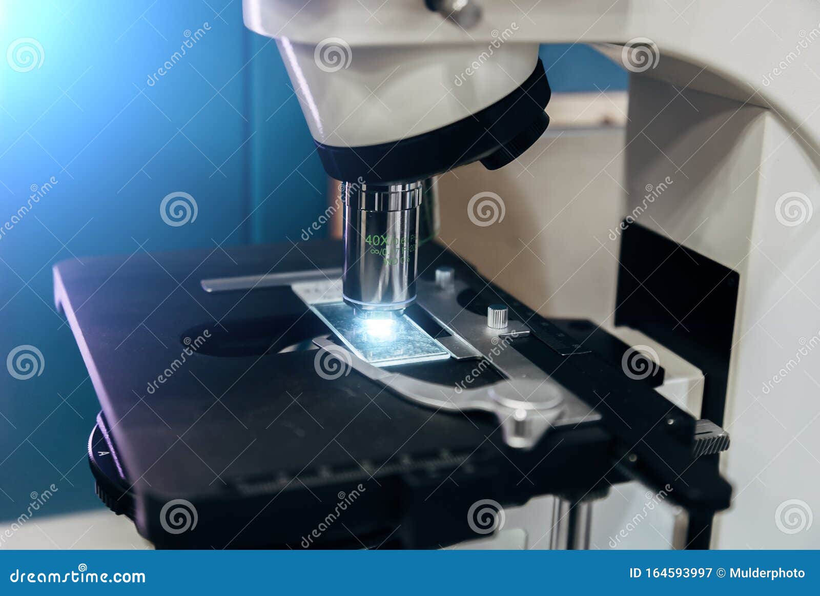 Scientific or Medical Test Sample Under Light Microscope in Laboratory ...