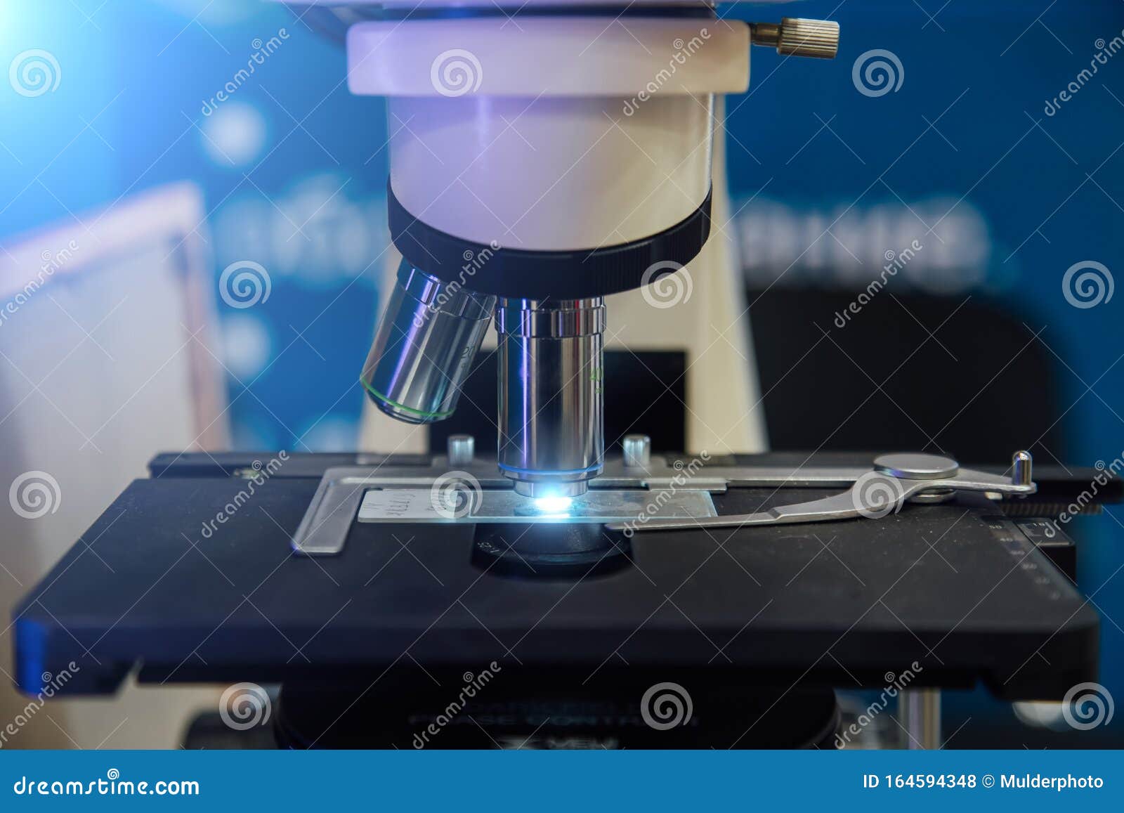 Scientific or Medical Test Sample Under Light Microscope in Laboratory ...