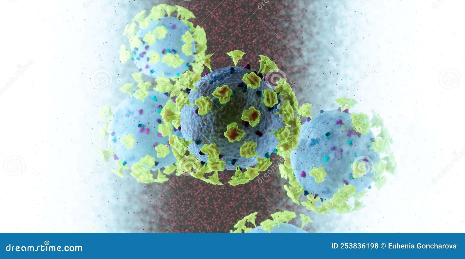 Copy Space on Scientific Microbiological Concept Panoramic Background with Coronovirus Bodies ...