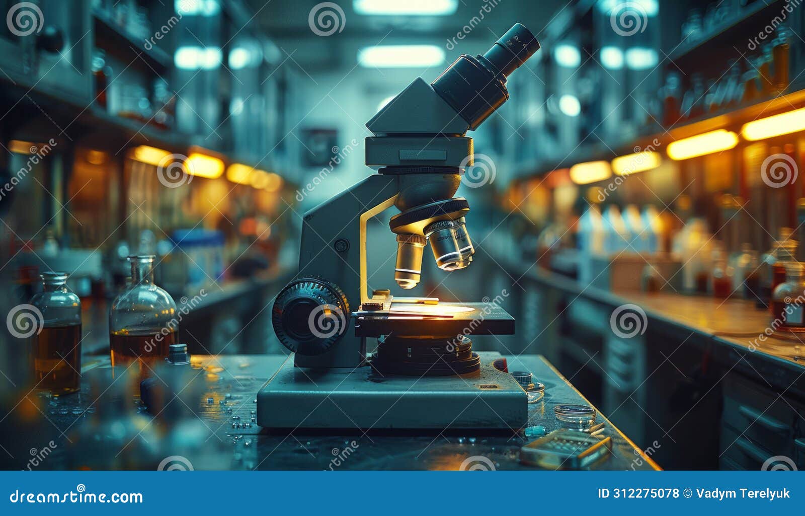 Scientific Microscope and Its Test Tubes in Laboratory Stock Photo ...