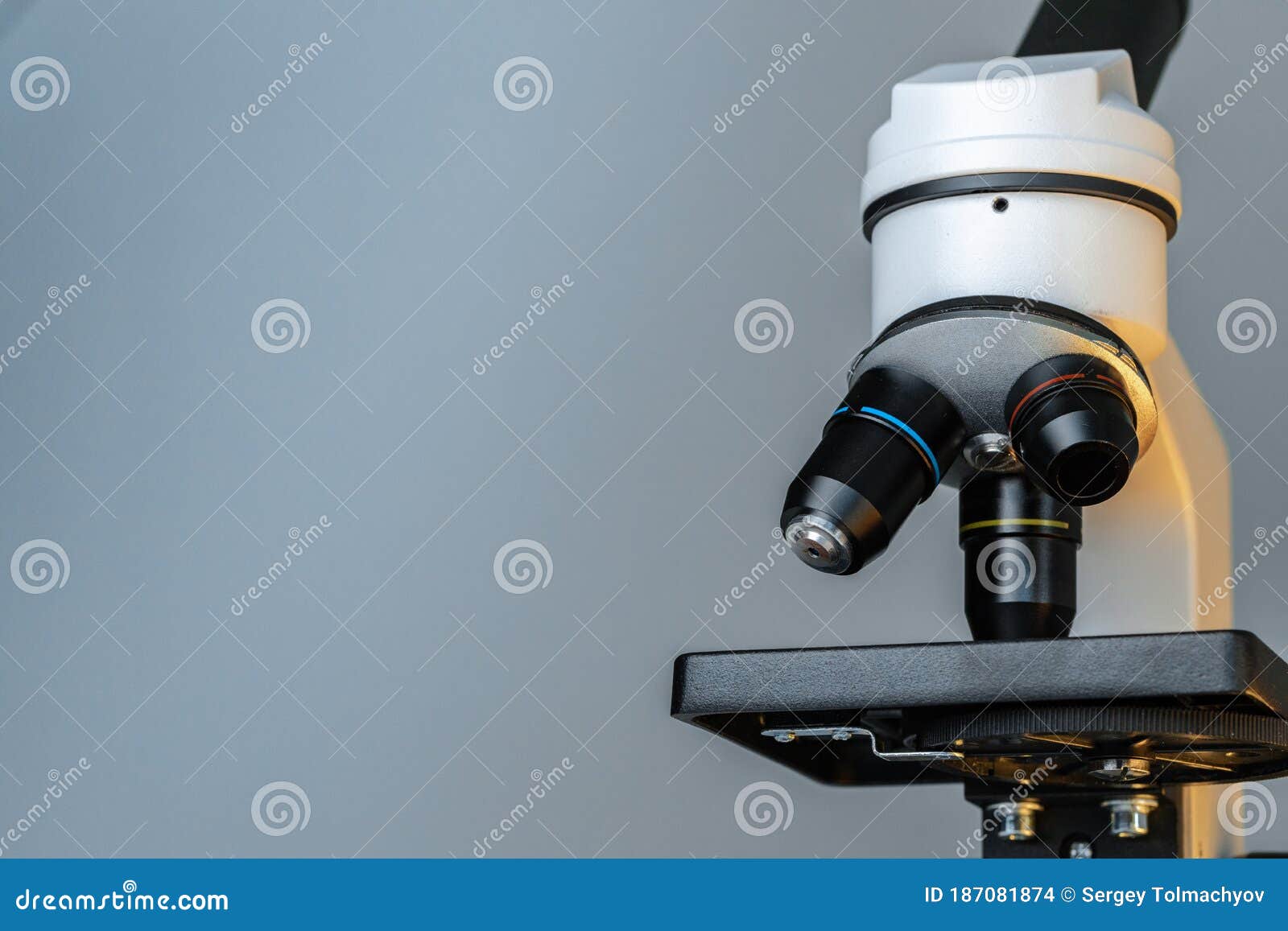 Scientific Microscope Lenses Close Up. Laboratory Equipment Stock Photo ...